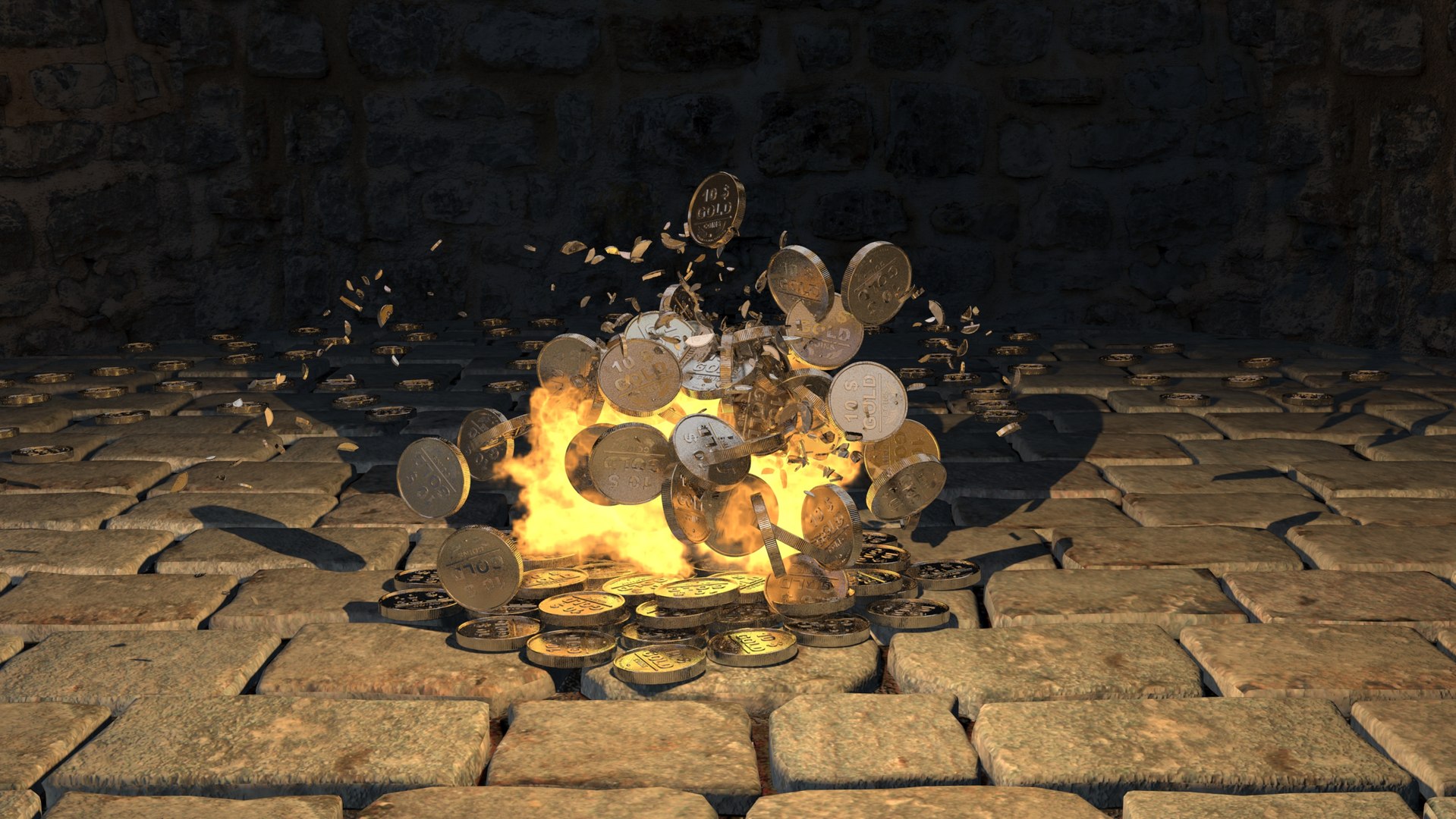 3d Explosion Gold Coins Model