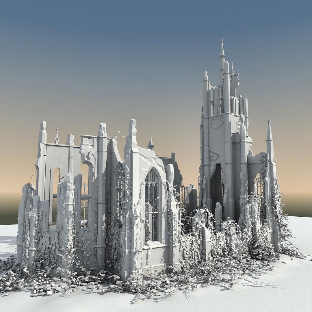 medieval ruined church 3d model