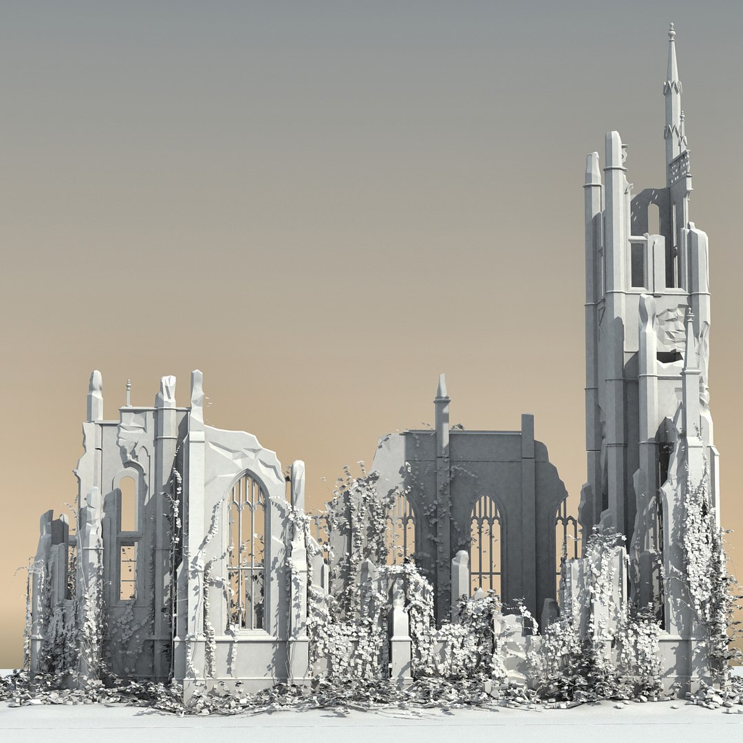 medieval ruined church 3d model