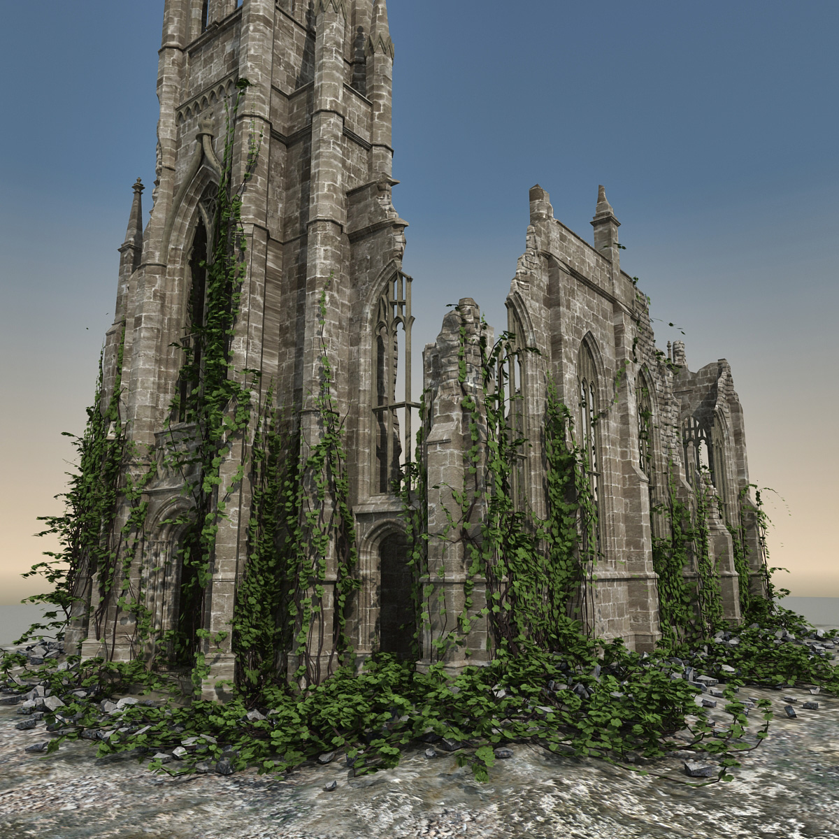 medieval ruined church 3d model