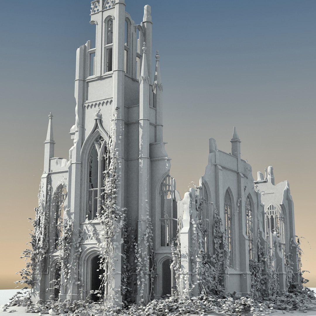 medieval ruined church 3d model