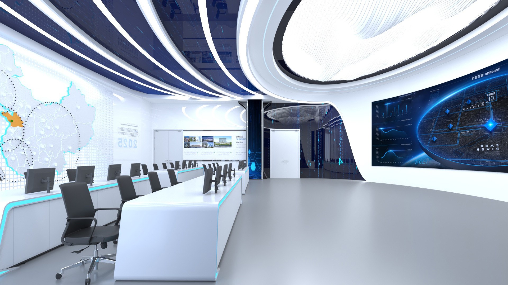 3D Exhibition Hall Monitoring Room Meeting Room Science Fiction Office ...