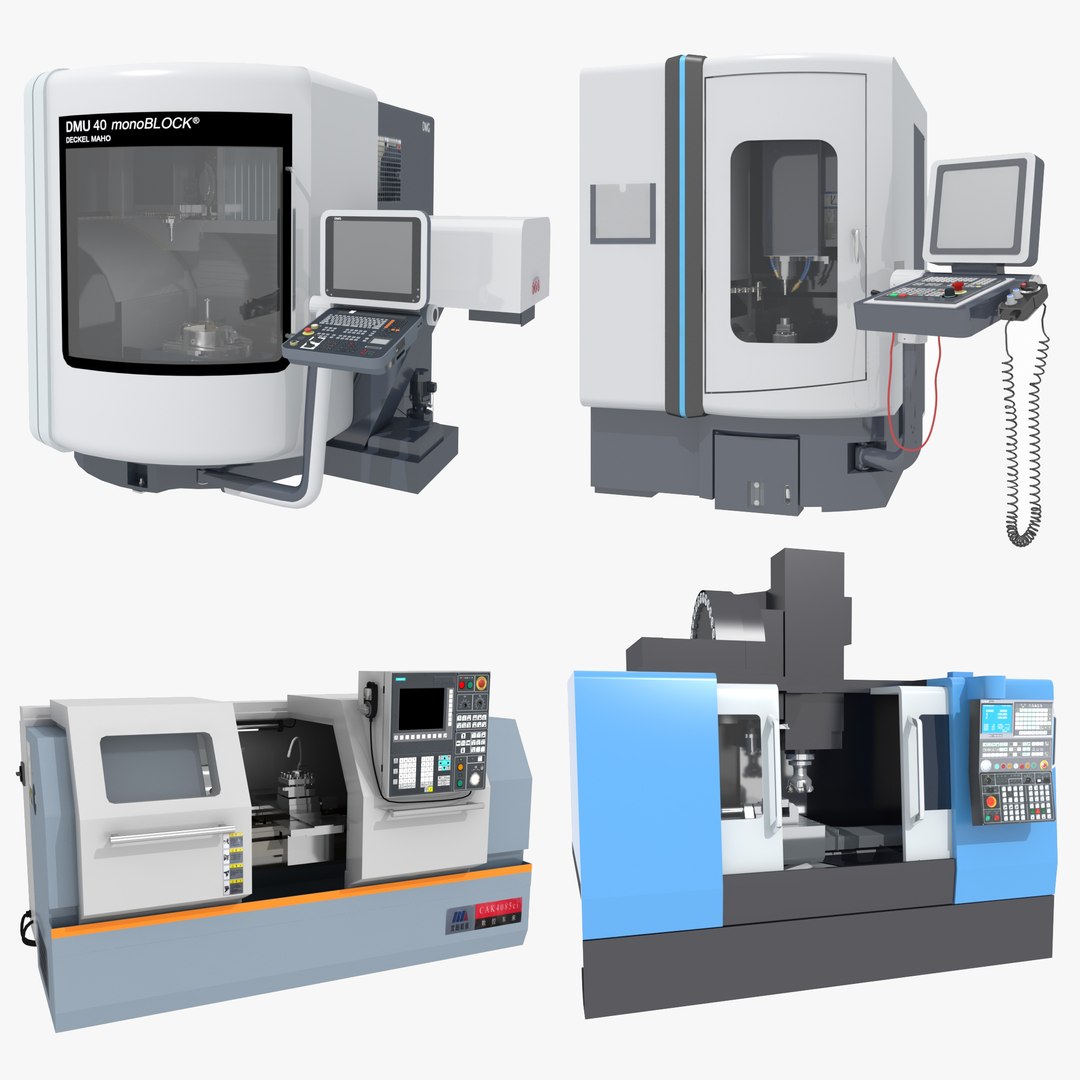 CNC Lathe Universal and CNC Five axis machining center3D模型 - TurboSquid ...