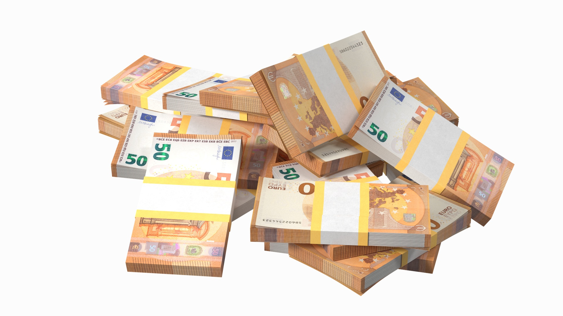 3D Mountain Of 50 Euro Packs - TurboSquid 2146617