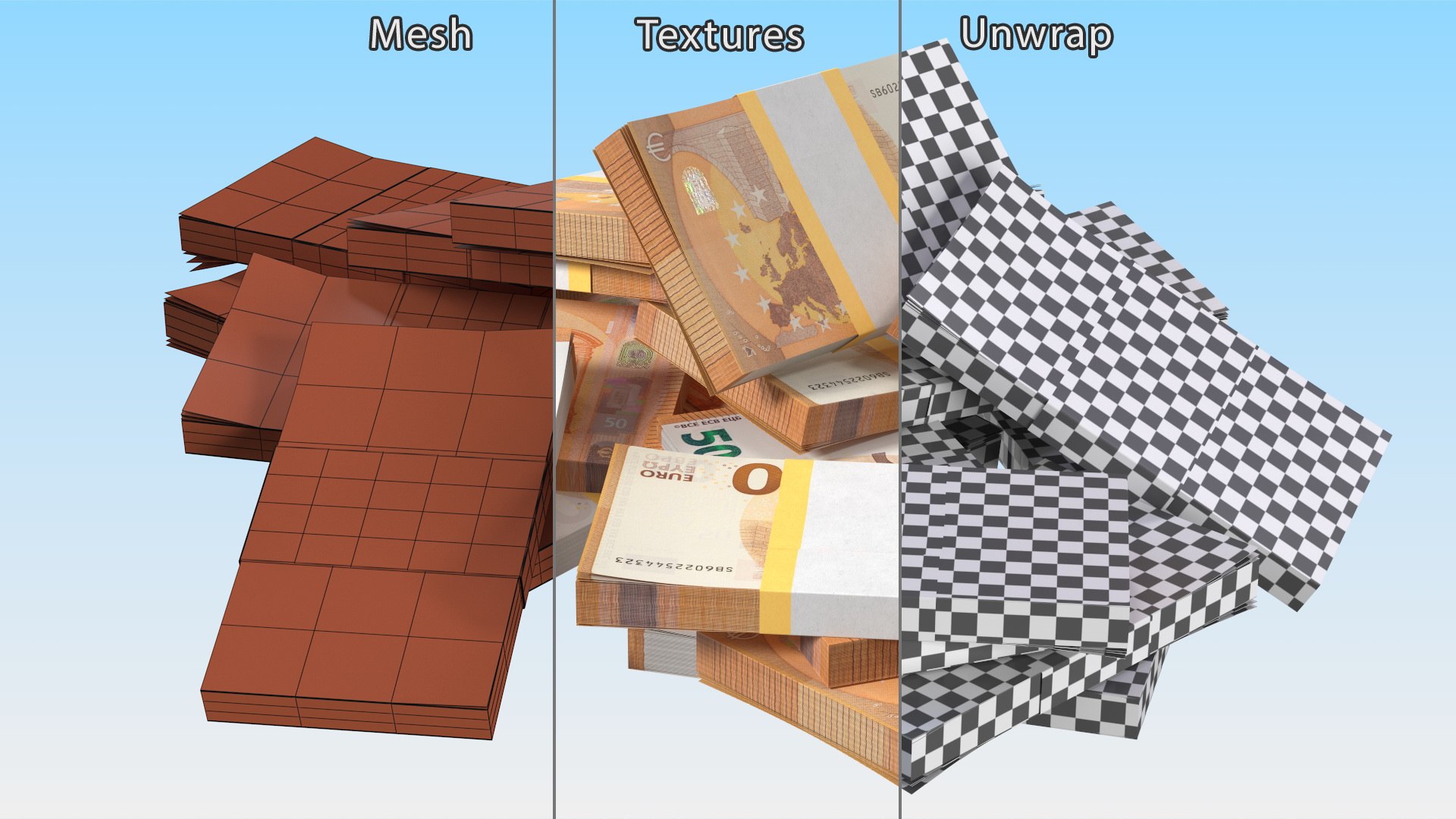 3D Mountain Of 50 Euro Packs - TurboSquid 2146617