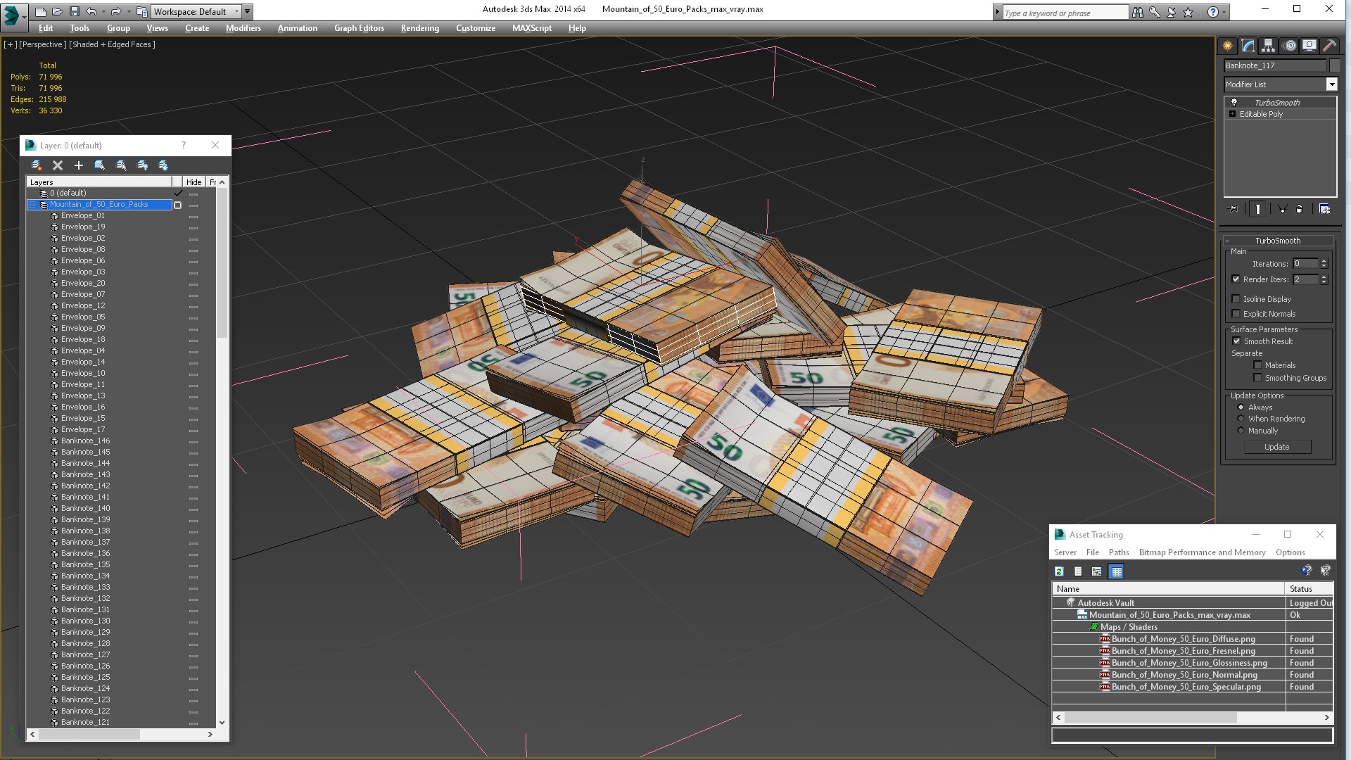 3D Mountain Of 50 Euro Packs - TurboSquid 2146617