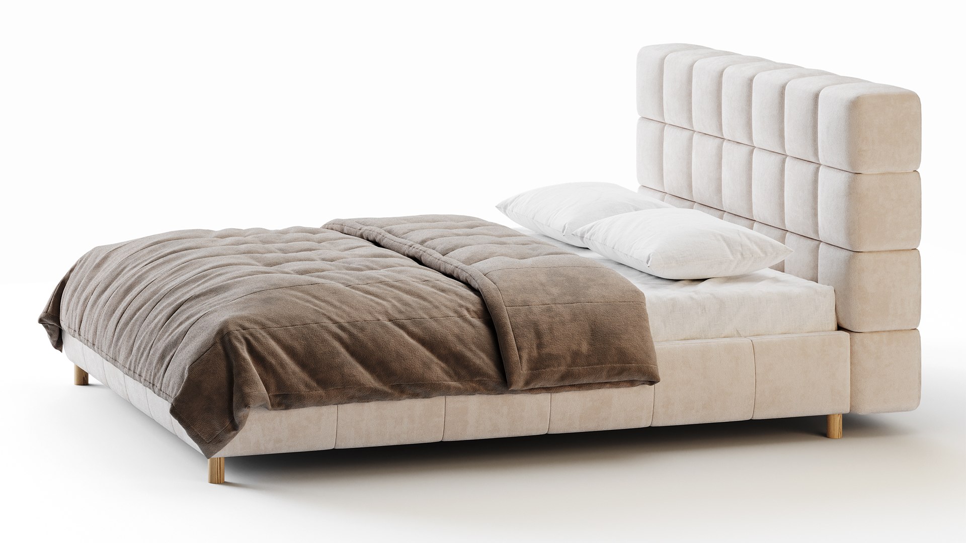 3D White-velvet-minimalist-bed Model - TurboSquid 2297792
