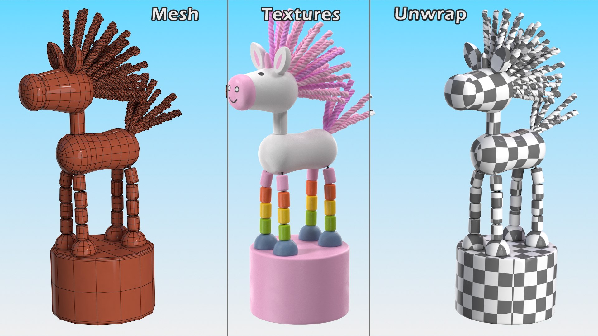 Pink Unicorn Push Puppet Toy Rigged For Maya 3D Model - TurboSquid 2087597