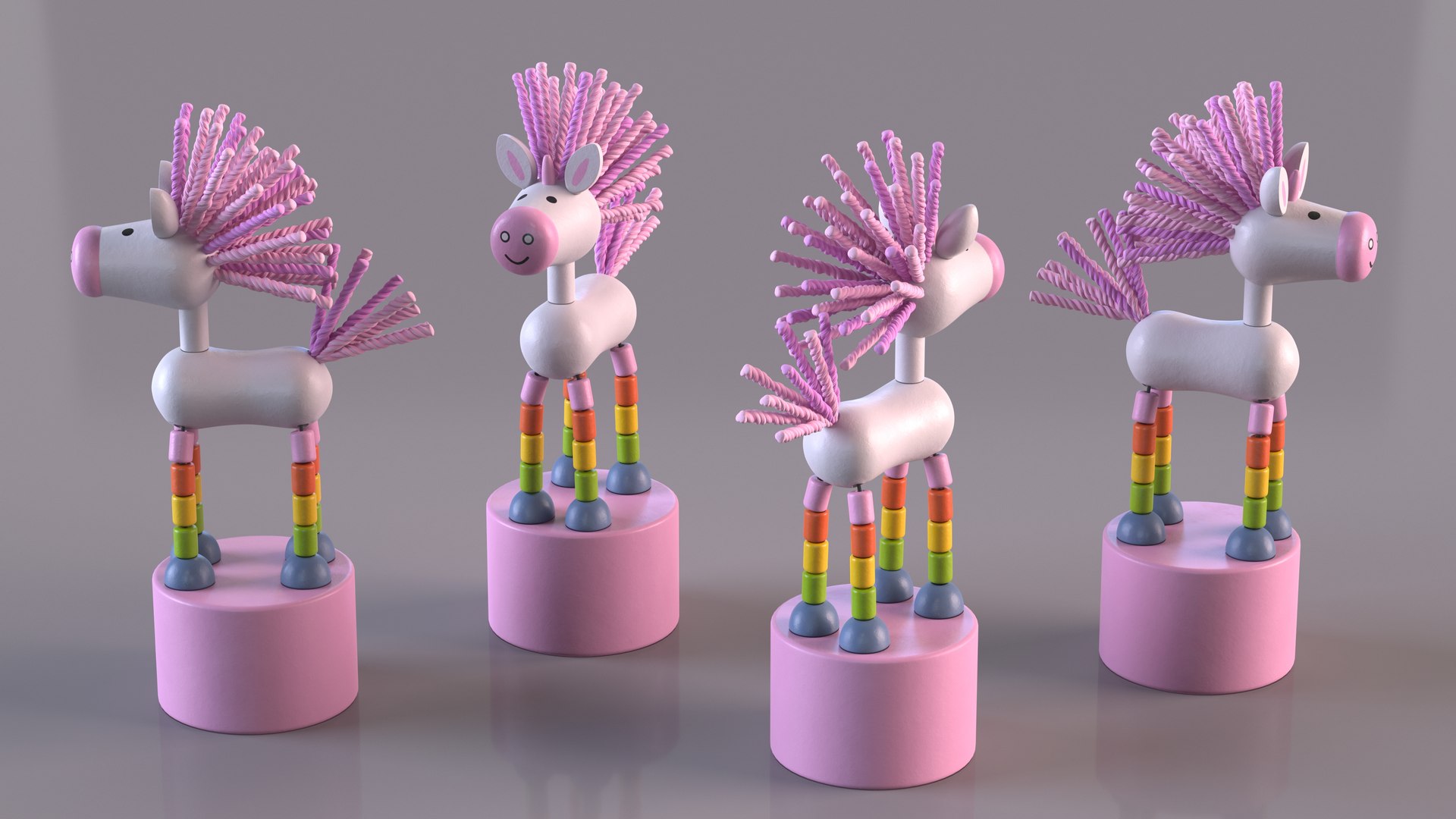 Pink Unicorn Push Puppet Toy Rigged For Maya 3D Model - TurboSquid 2087597