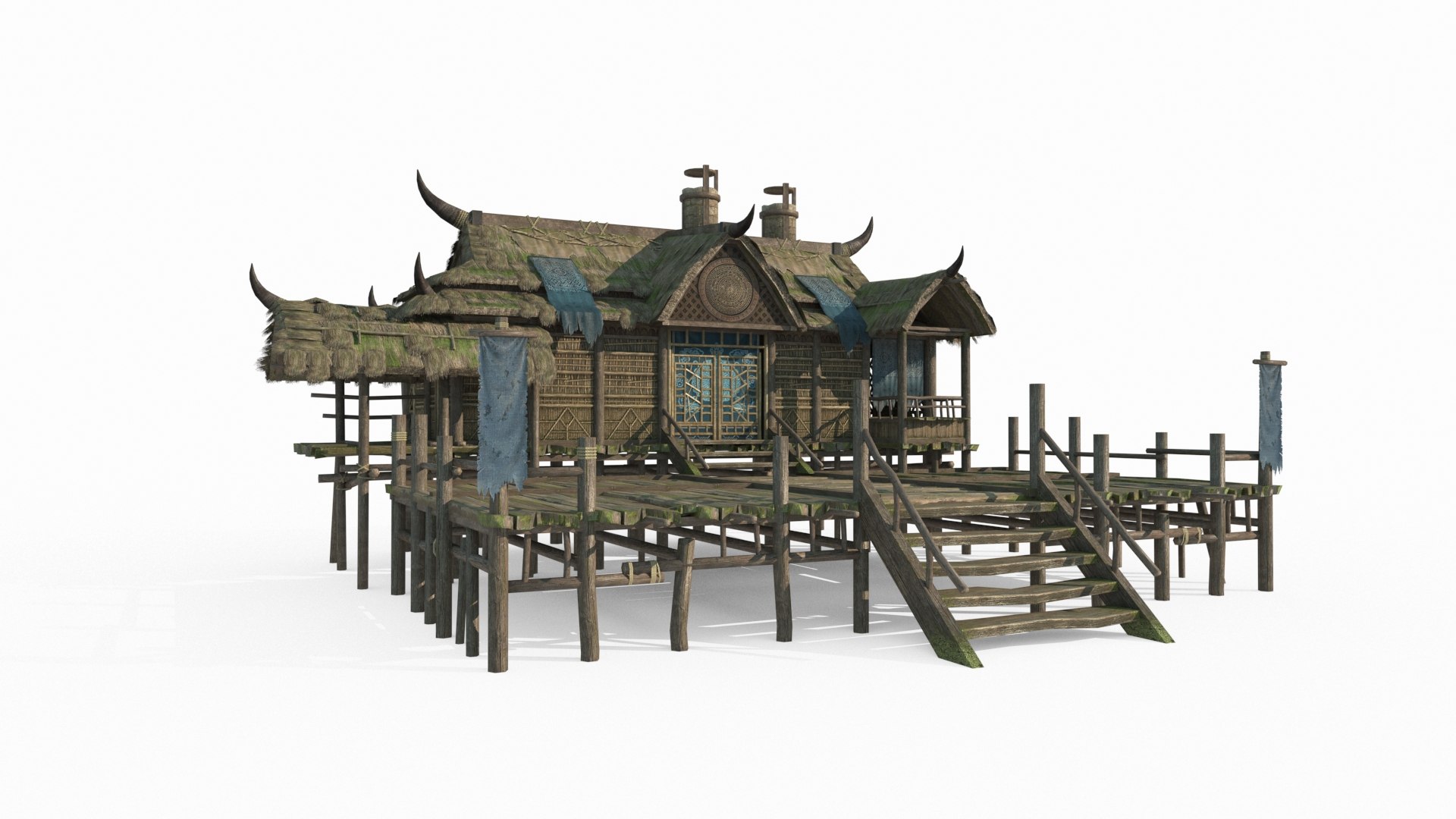 3D Ancient Asian Architecture Thatched Cottage Hall - TurboSquid 2134883