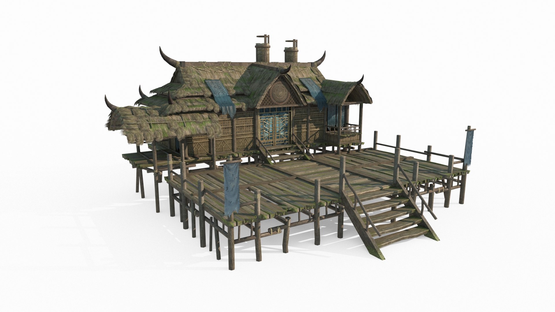 3D Ancient Asian Architecture Thatched Cottage Hall - TurboSquid 2134883