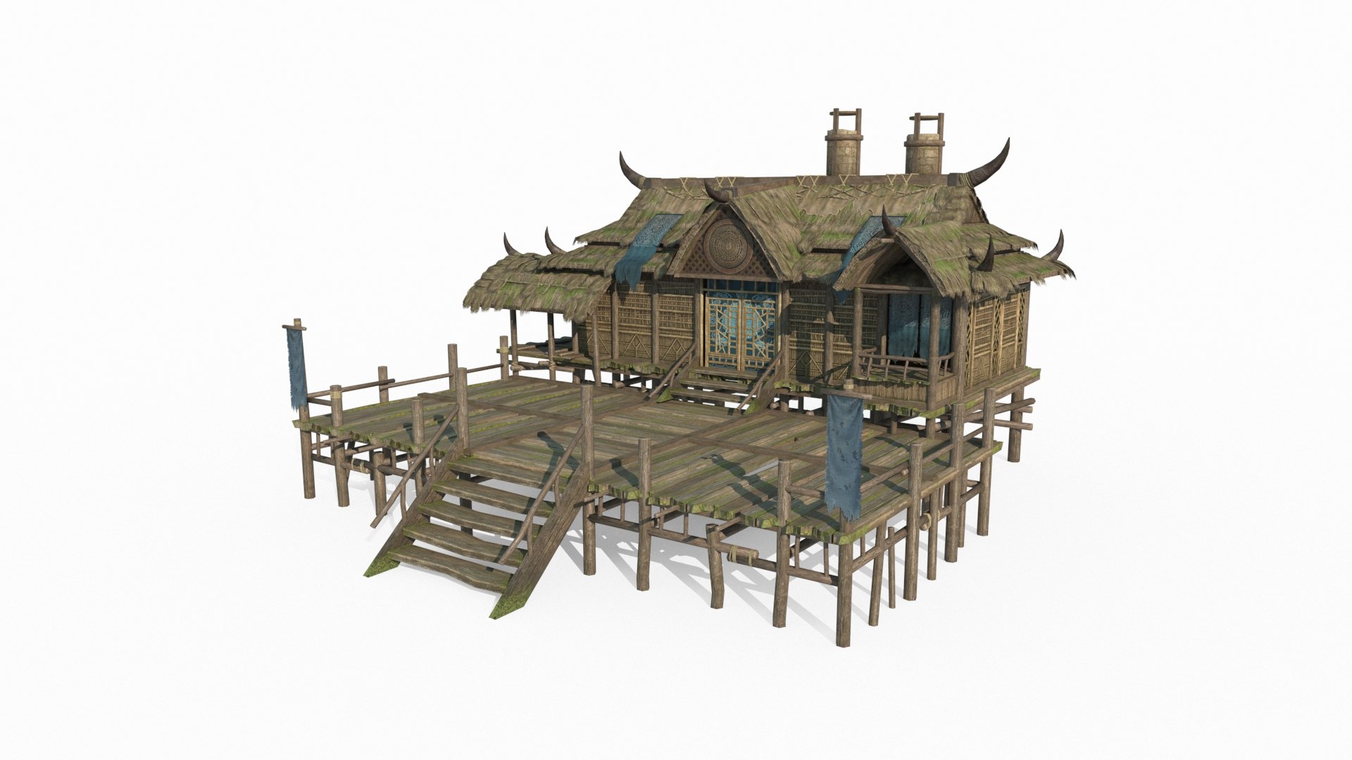 3D Ancient Asian Architecture Thatched Cottage Hall - TurboSquid 2134883