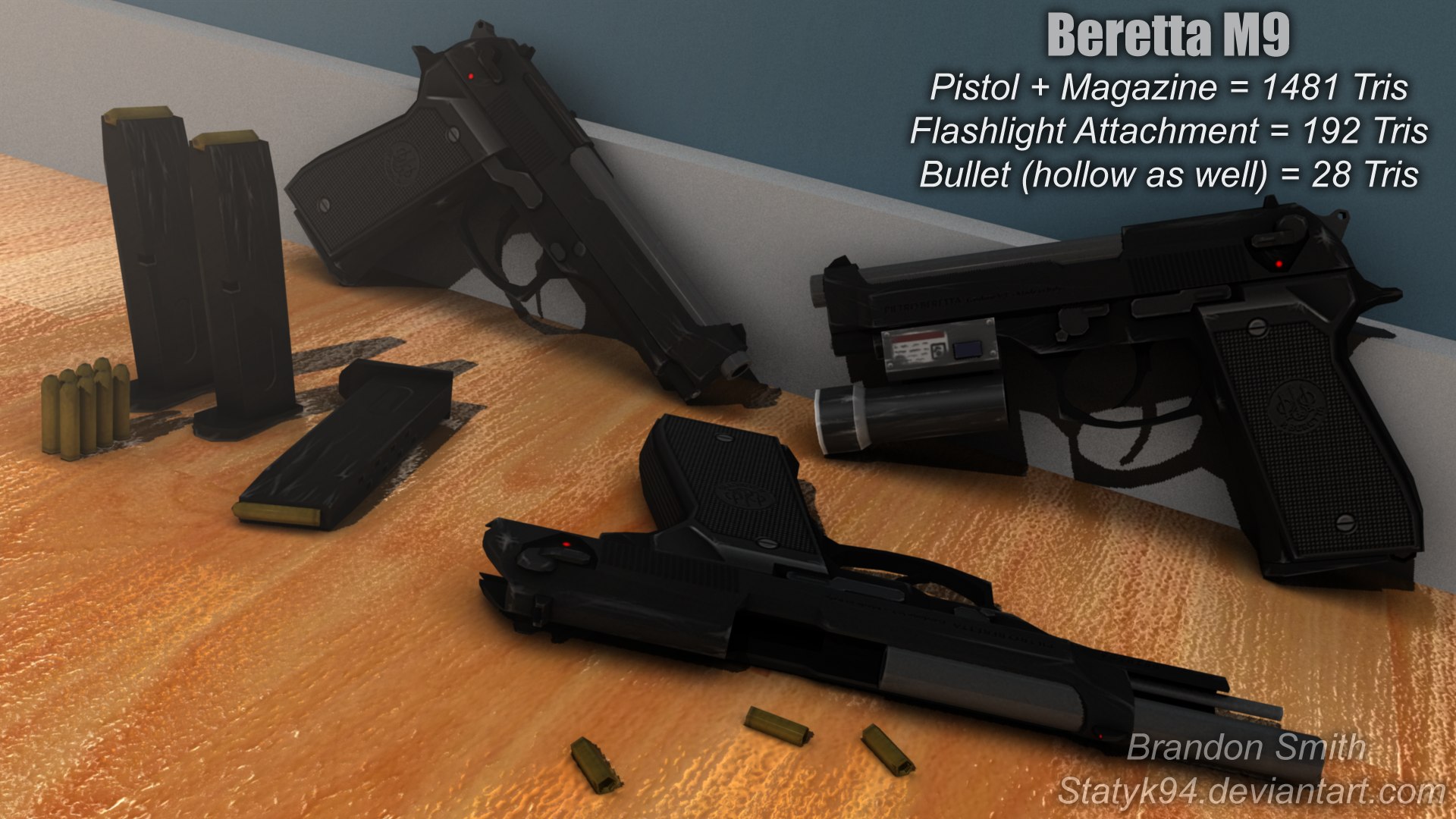 Black Beretta M9 Pistol Obj