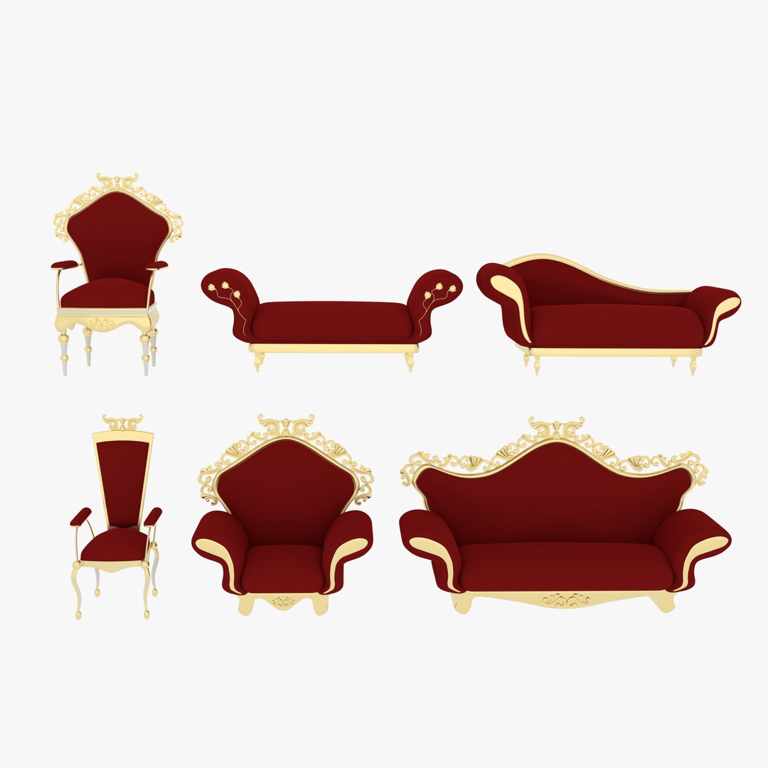 3D Victorian Sofa Set Red - TurboSquid 1801552