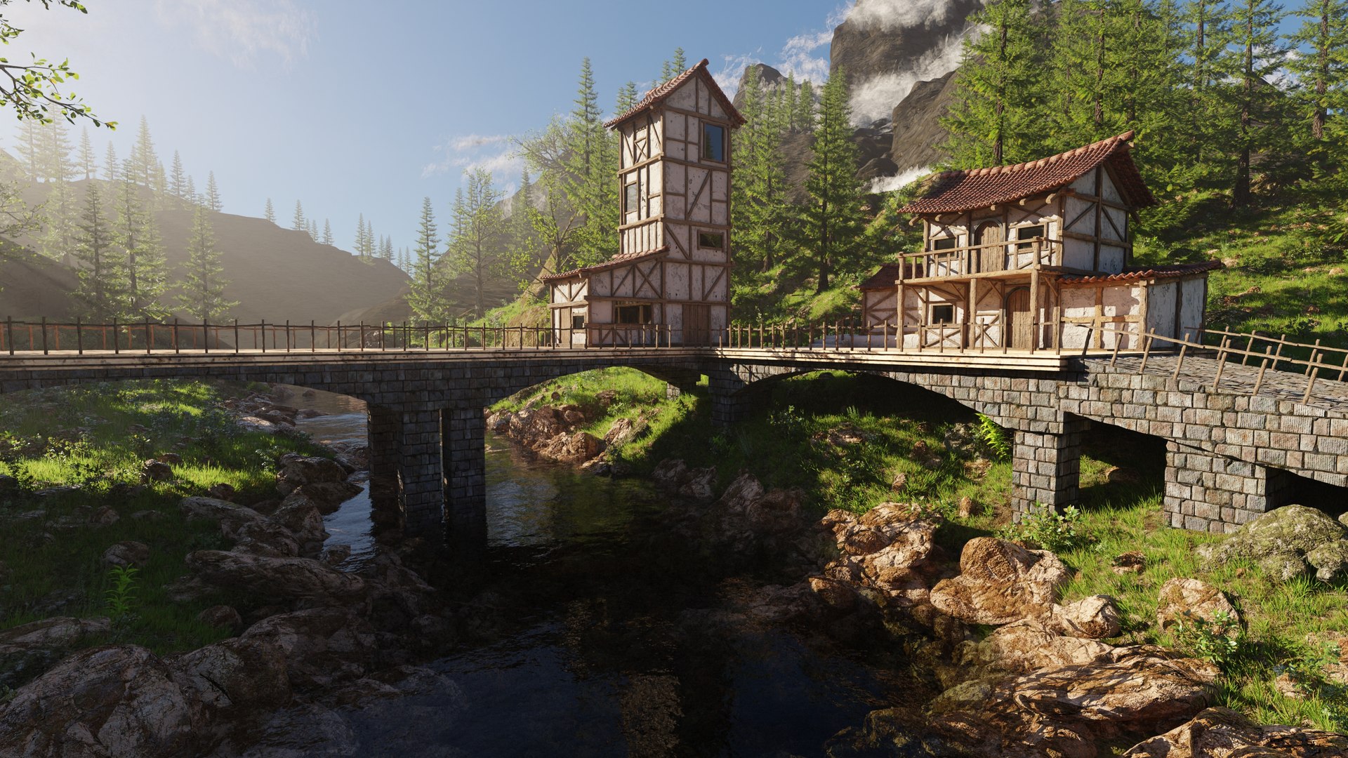 3D Model Medieval Bridge Scene - TurboSquid 2001686