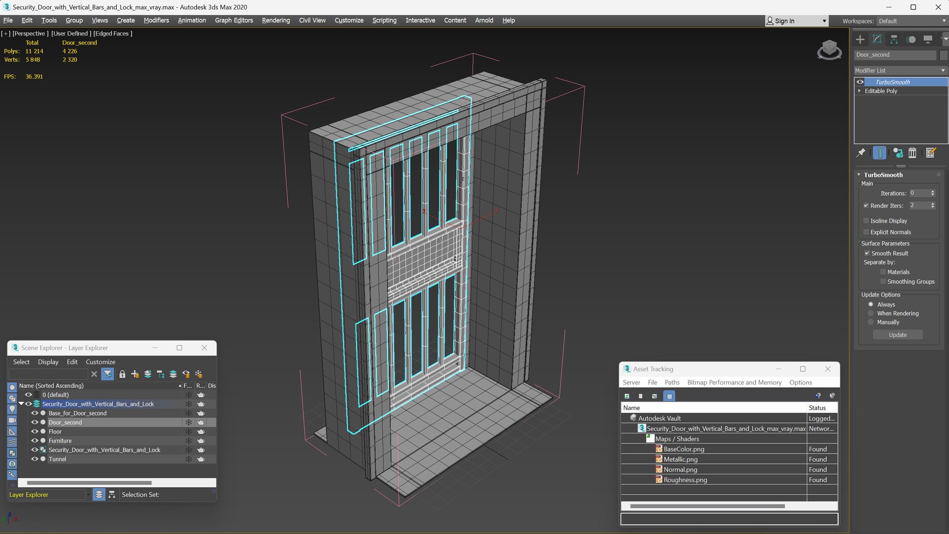 3D Security Door With Vertical Bars And Lock Model - TurboSquid 2350616