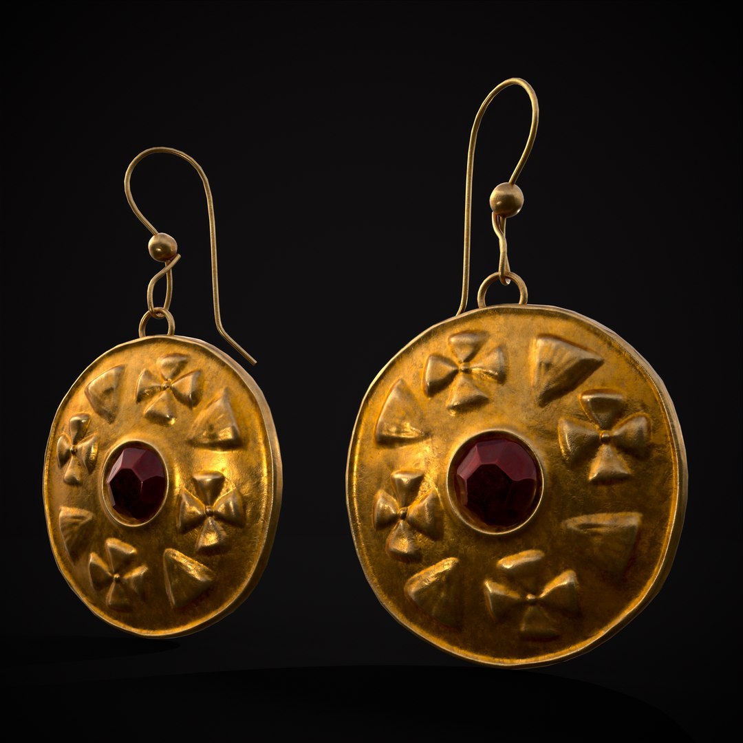3D Byzantine Earrings With Garnet Model - TurboSquid 2037802