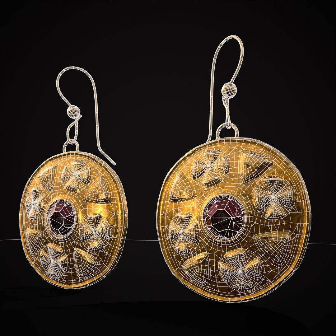 3D Byzantine Earrings With Garnet Model - TurboSquid 2037802