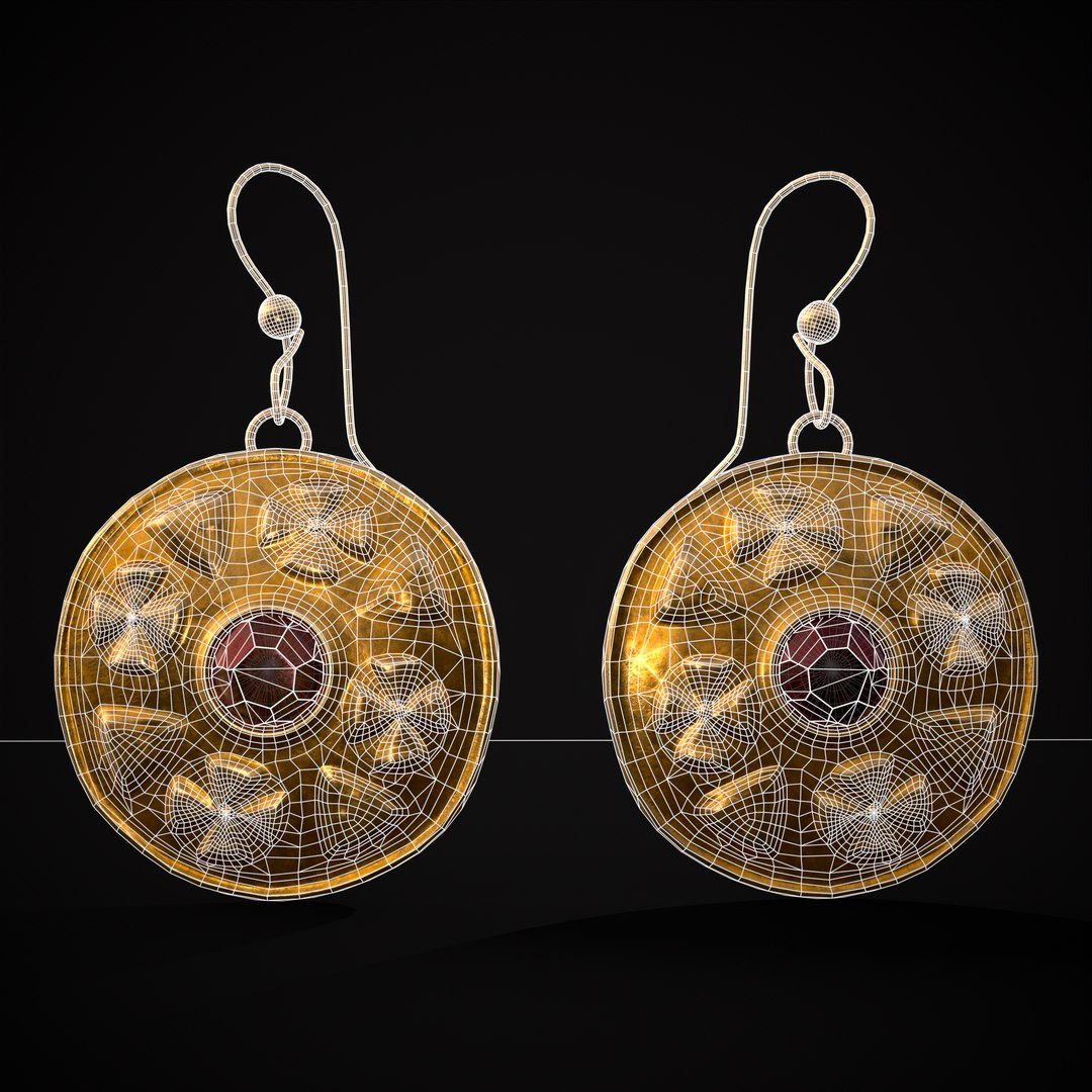 3D Byzantine Earrings With Garnet Model - TurboSquid 2037802