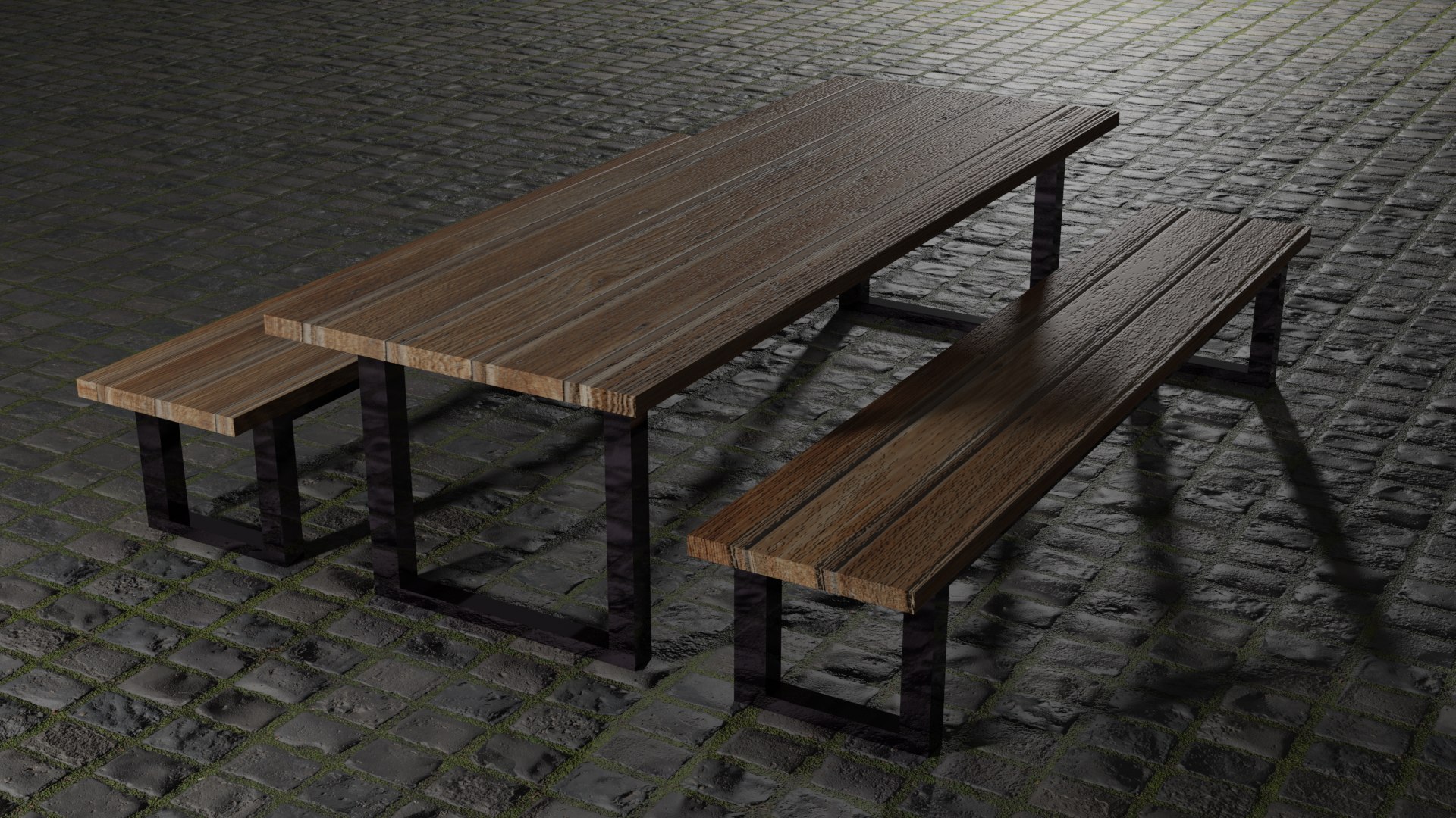 Table And Two Benches Low-poly 3D Model - TurboSquid 1740650