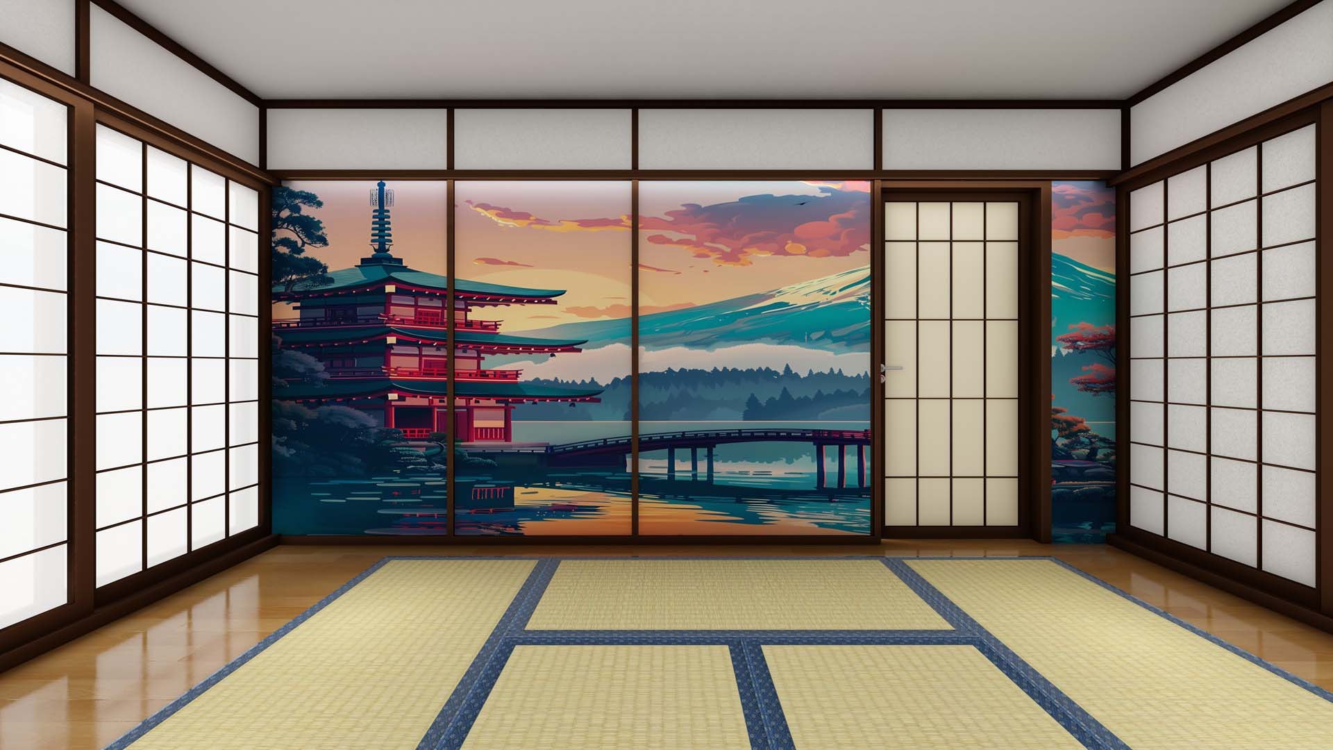 3D Japanese Oriental Tea Room Interior With Shoji Screen And Tatami ...