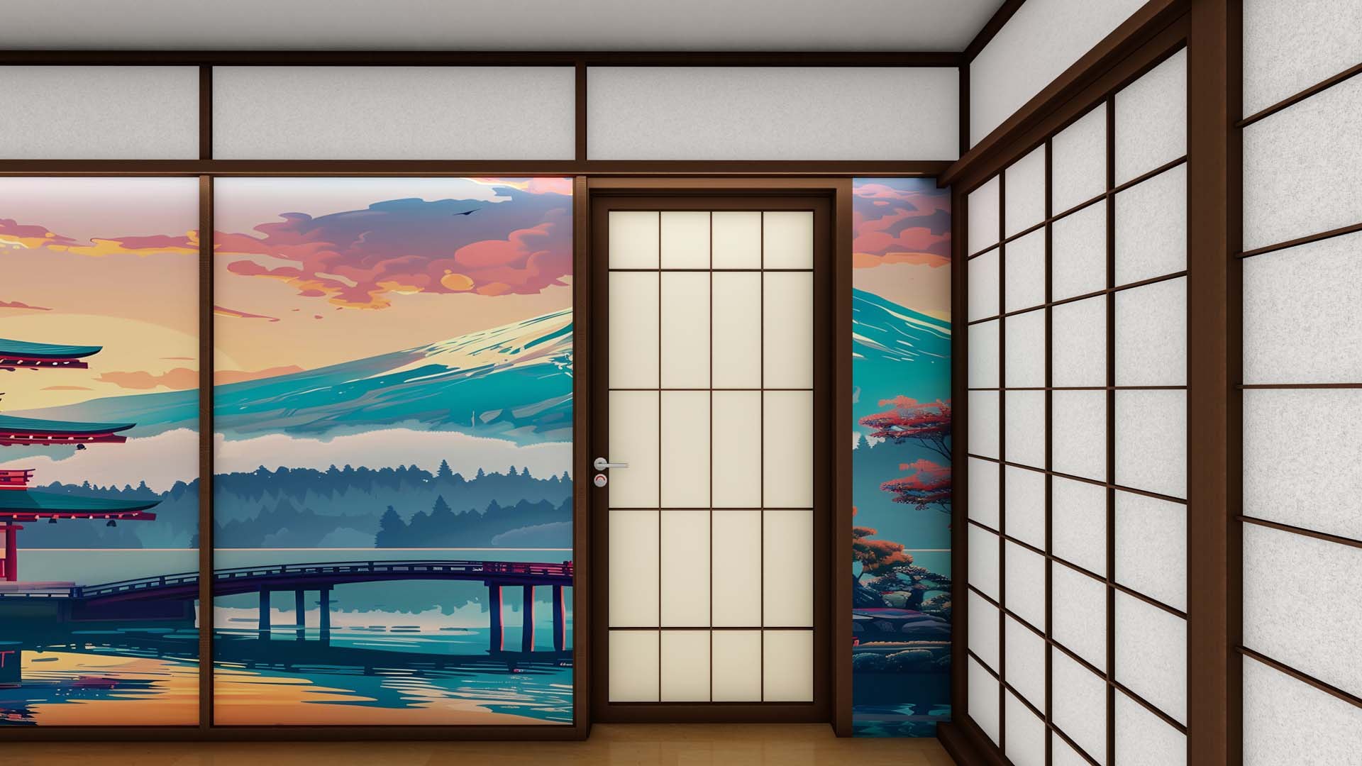 3D Japanese Oriental Tea Room Interior With Shoji Screen And Tatami ...