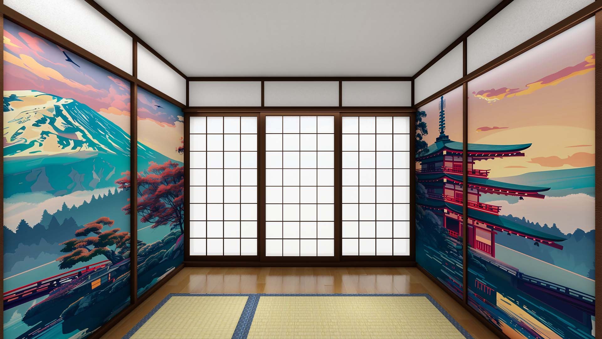 3D Japanese Oriental Tea Room Interior With Shoji Screen And Tatami ...