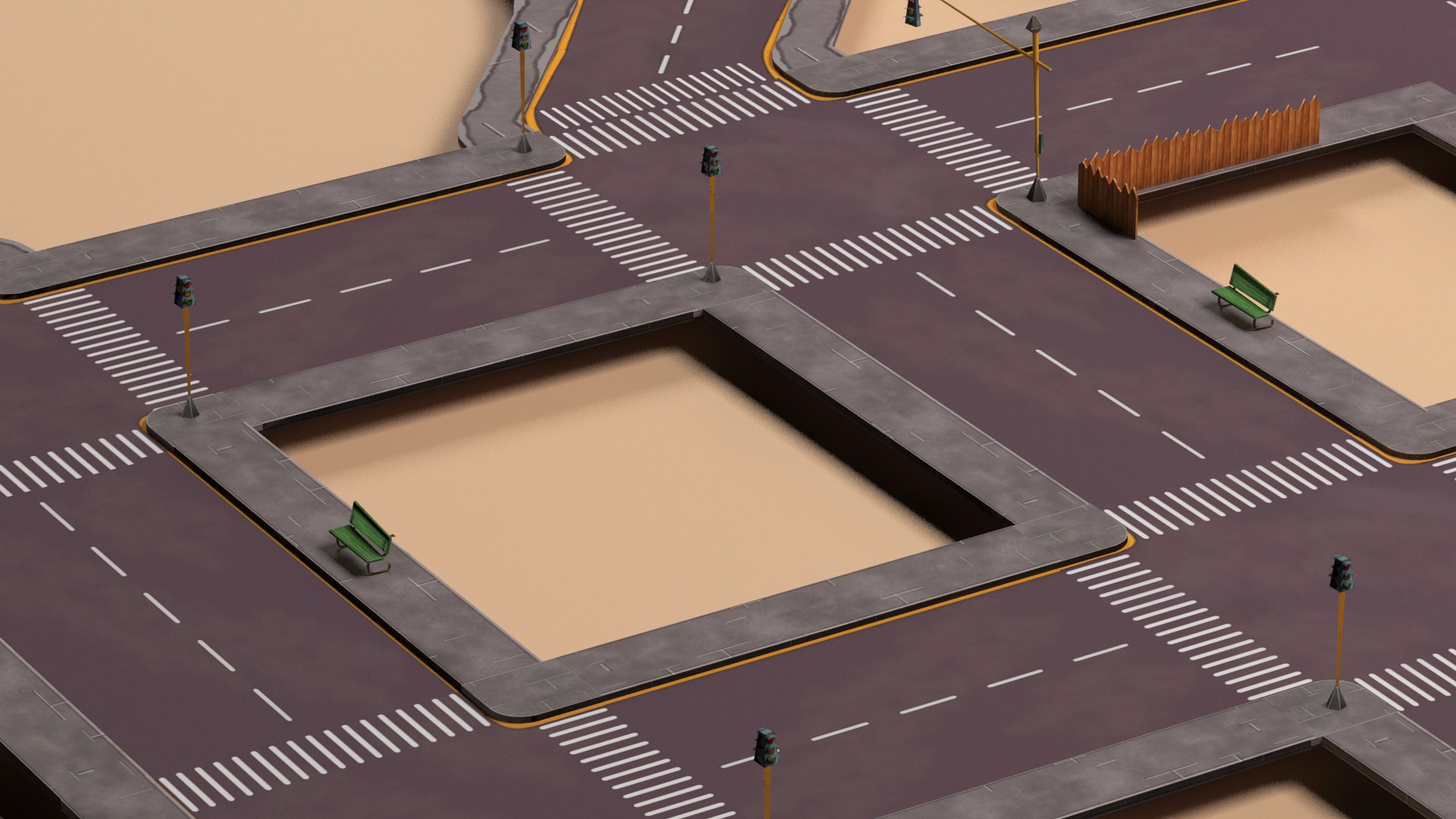 3d Model Urban Set Street Road
