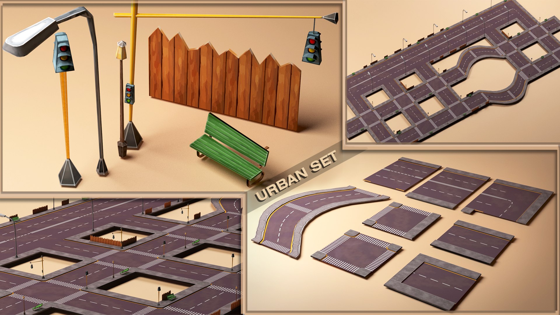 3d Model Urban Set Street Road