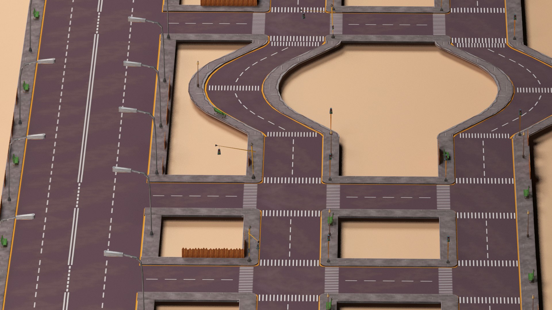 3d Model Urban Set Street Road