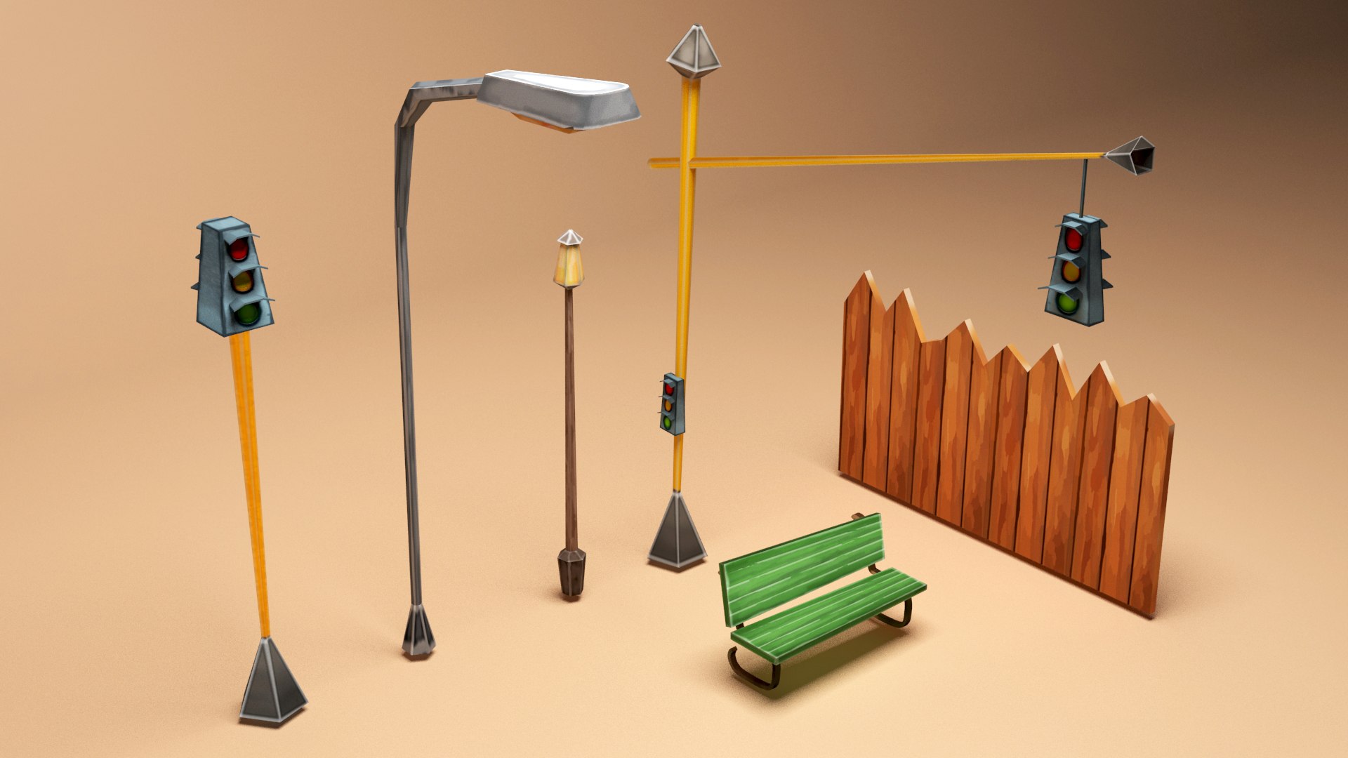 3d Model Urban Set Street Road