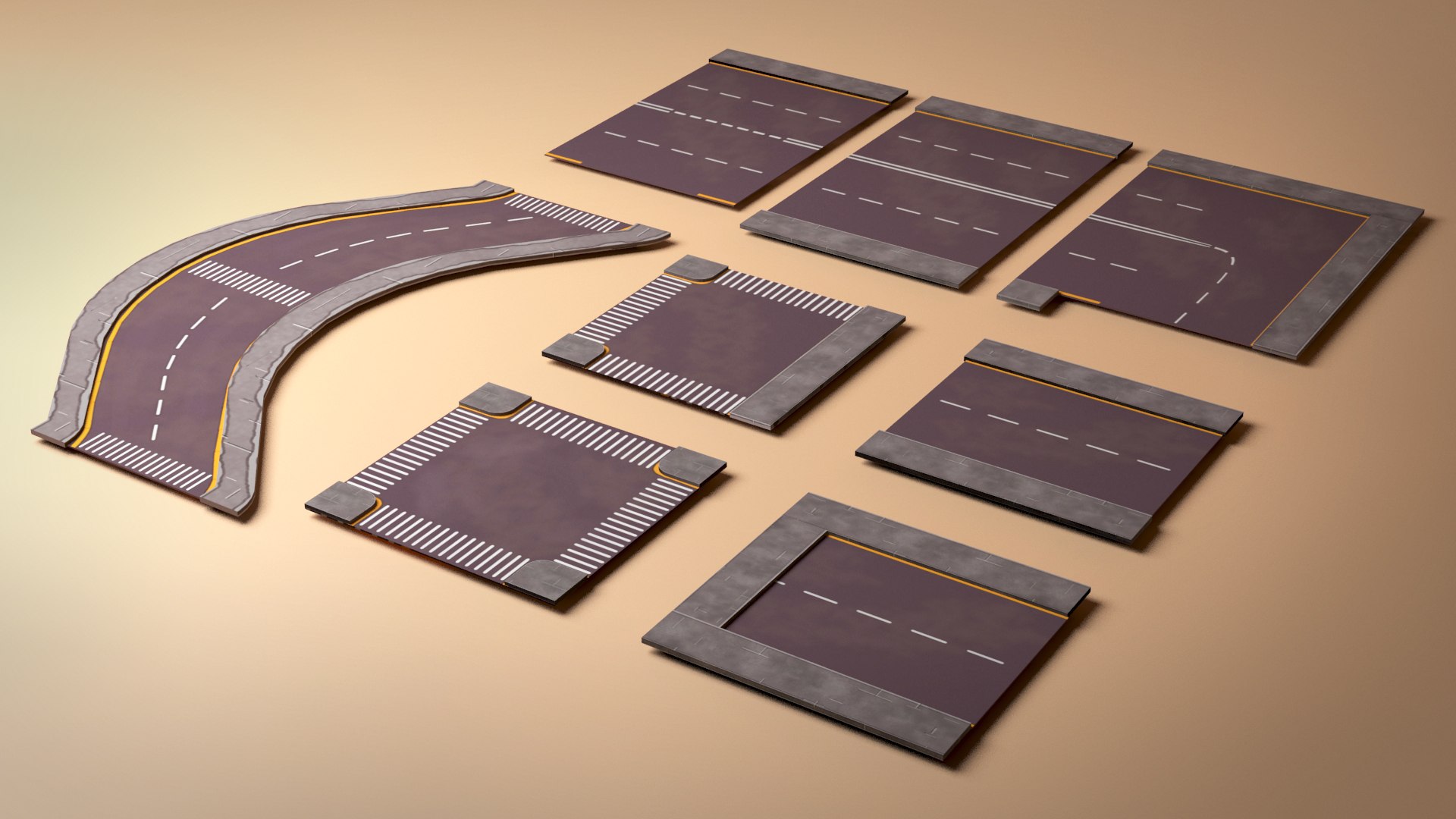 3d Model Urban Set Street Road