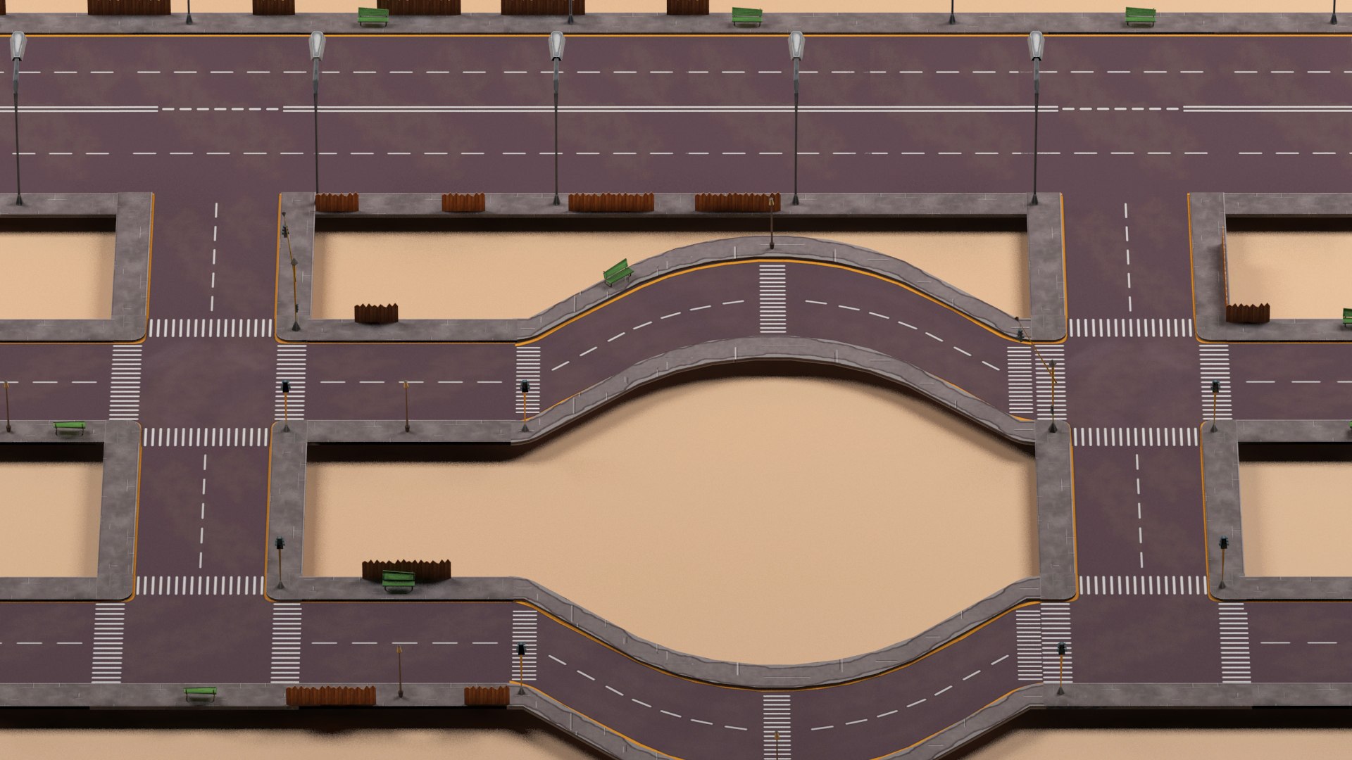 3d Model Urban Set Street Road