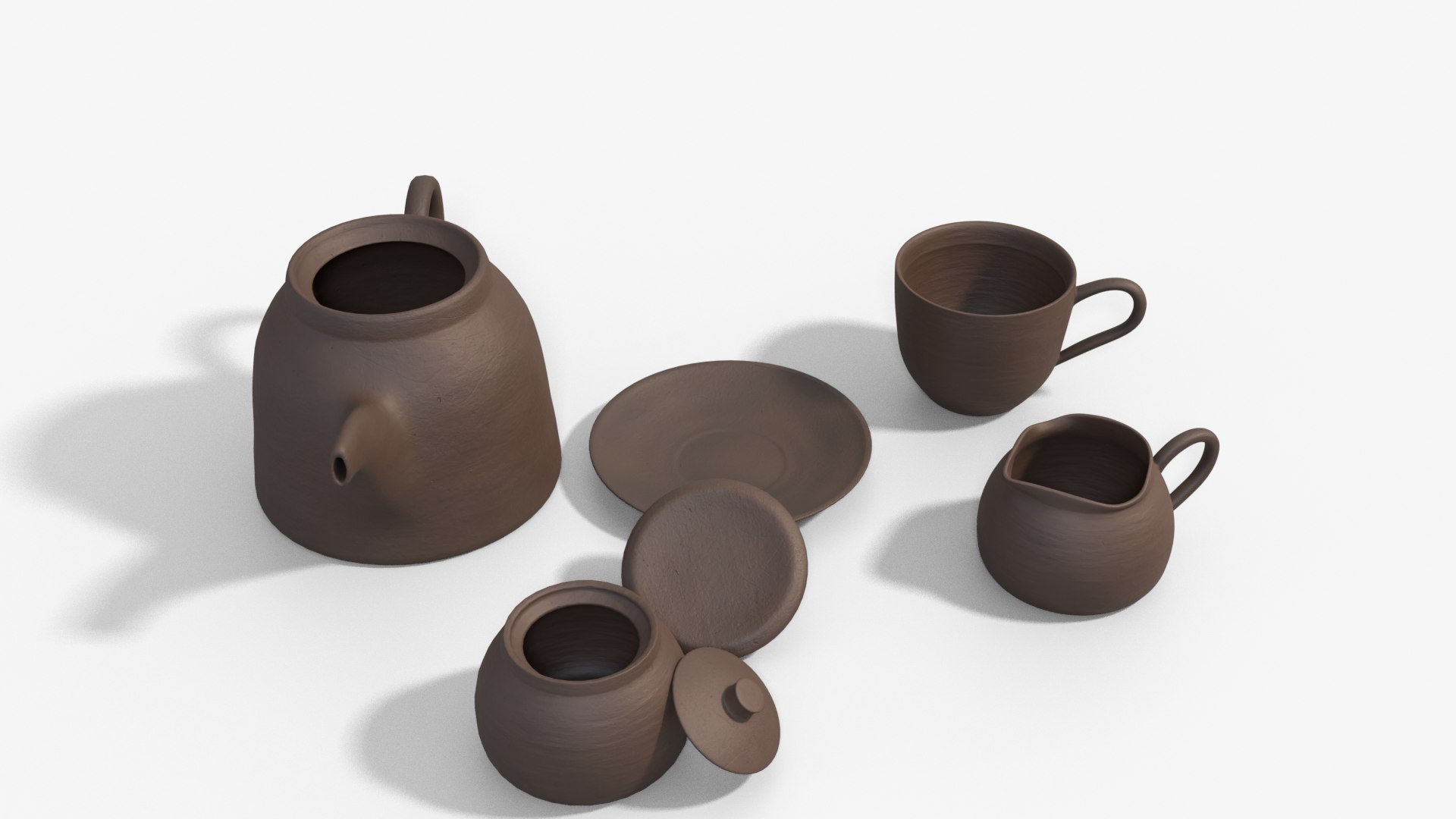 3D Clay Teapot Set With Sugar Bowl And Cream Bowl - TurboSquid 1801795
