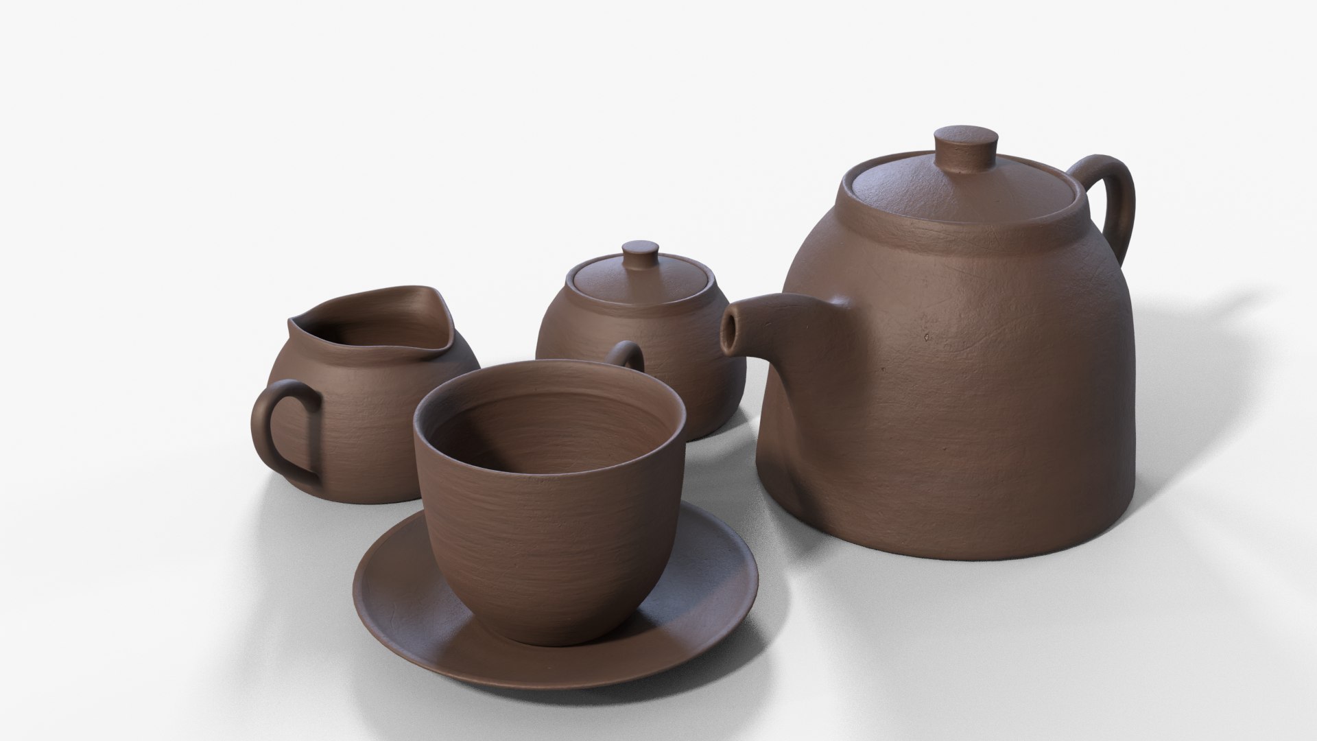 3D Clay Teapot Set With Sugar Bowl And Cream Bowl - TurboSquid 1801795