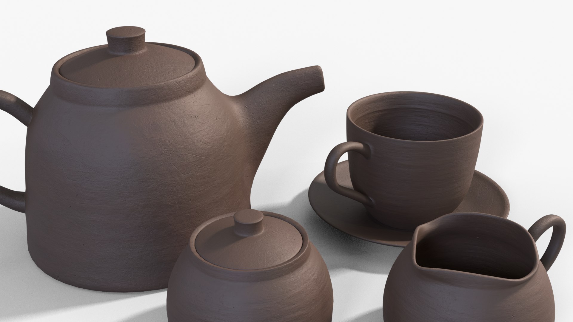3D Clay Teapot Set With Sugar Bowl And Cream Bowl - TurboSquid 1801795