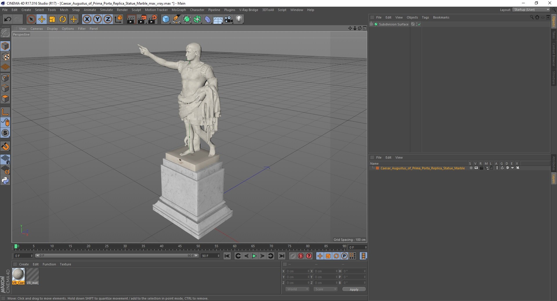 3D Caesar Augustus of Prima Porta Replica Statue Marble model ...