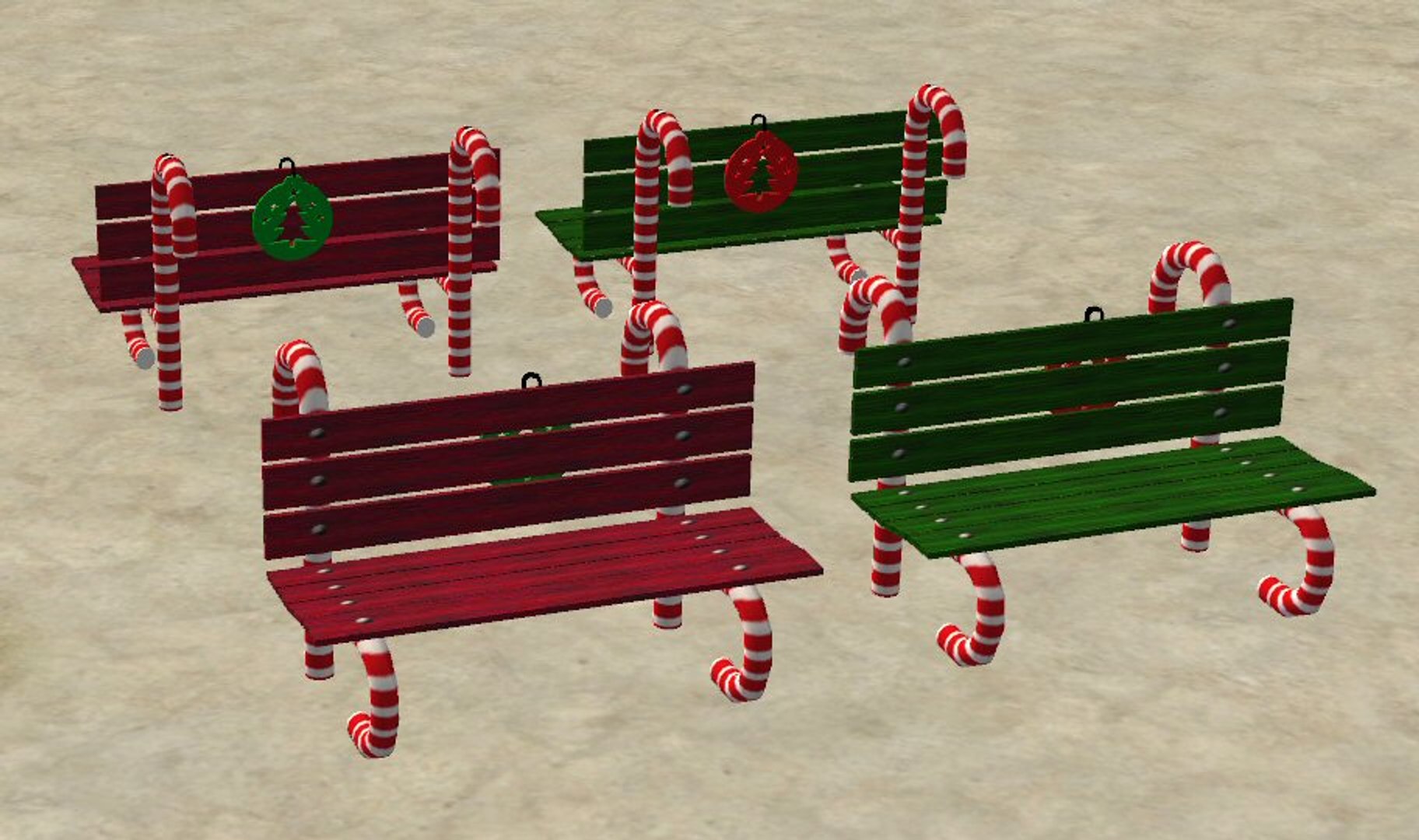 3d Candy Cane Bench Christmas Model