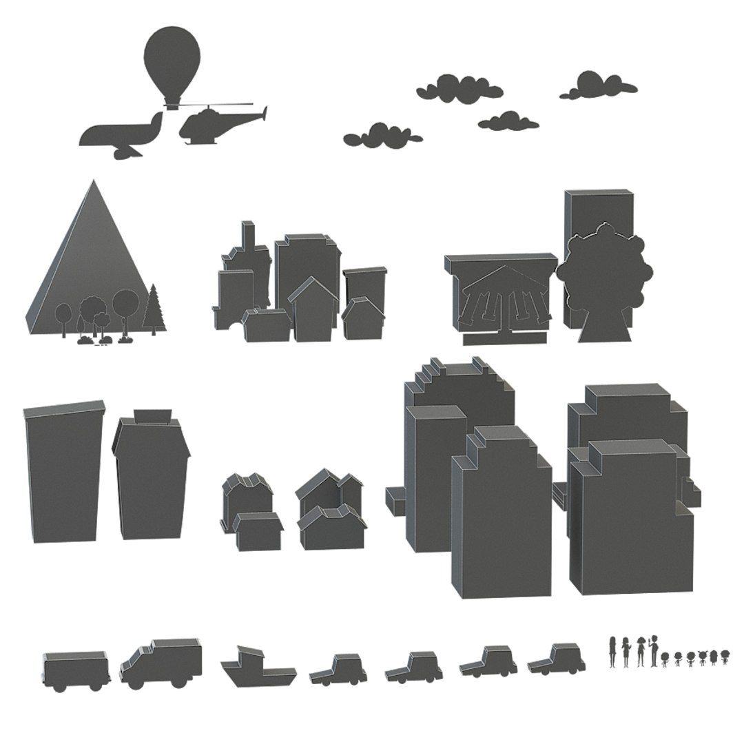 Set Urban Items Cartoon 3D Model - TurboSquid 1383267