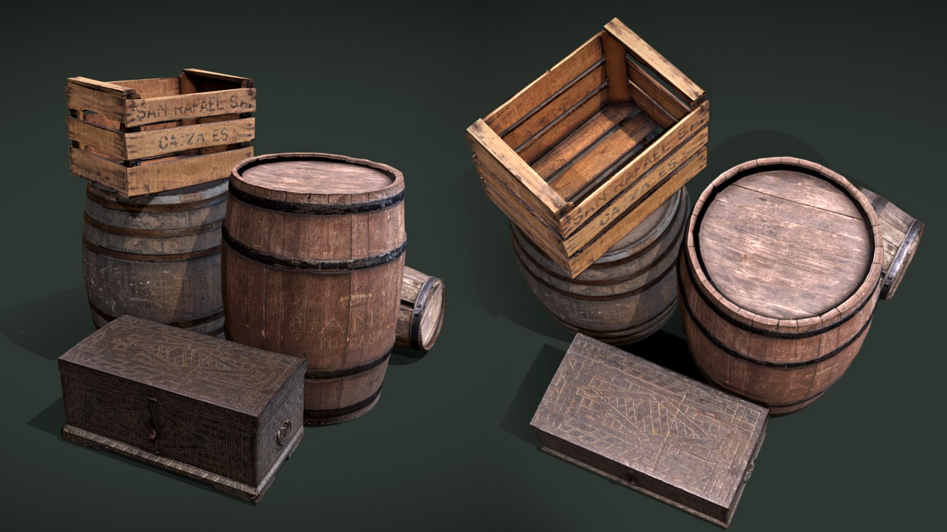 3D Props Barrels Chest Crate Model - TurboSquid 2076394