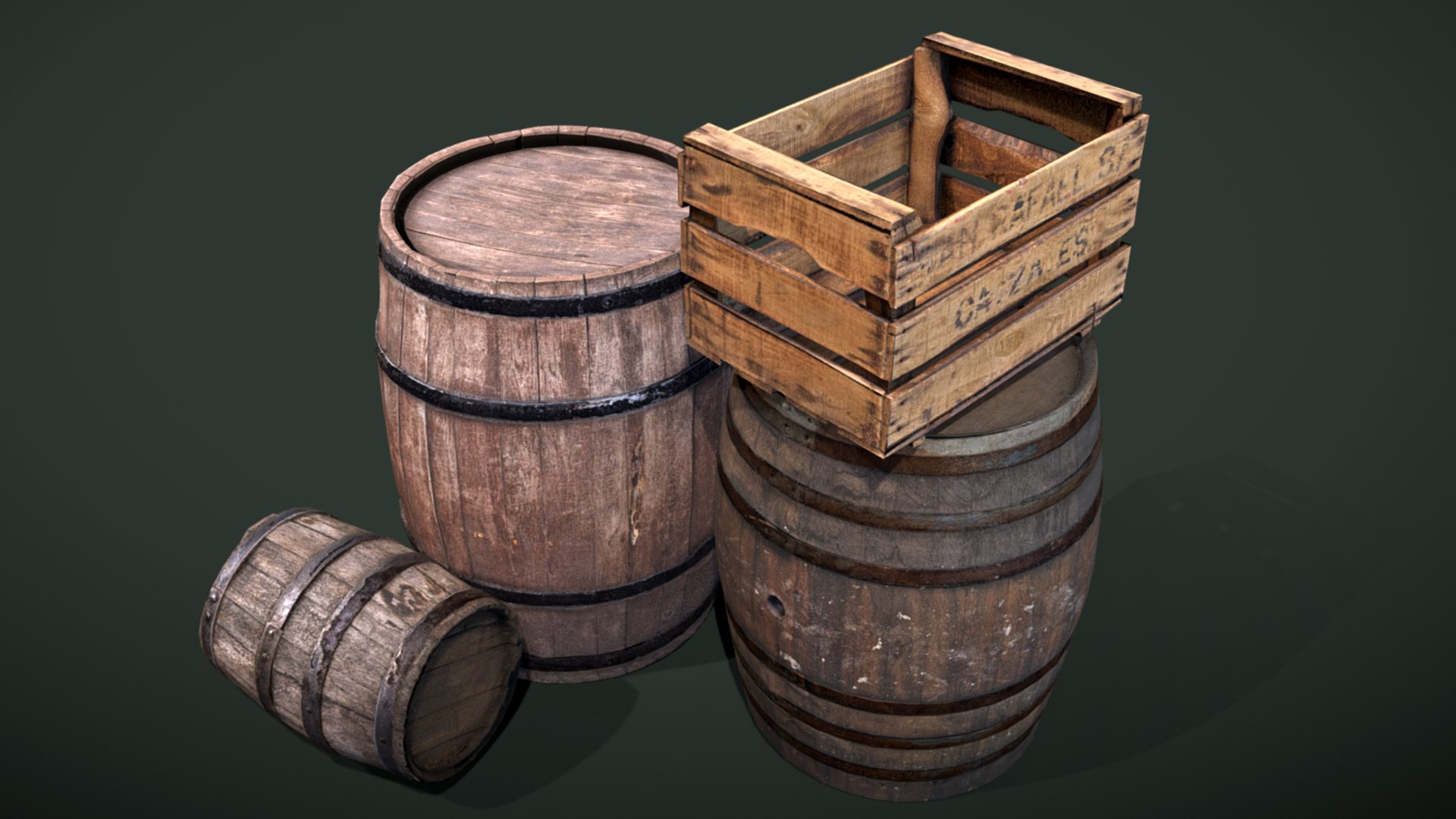 3D Props Barrels Chest Crate Model - TurboSquid 2076394
