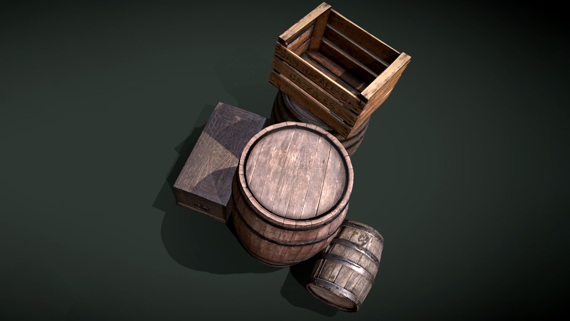 3D Props Barrels Chest Crate Model - TurboSquid 2076394