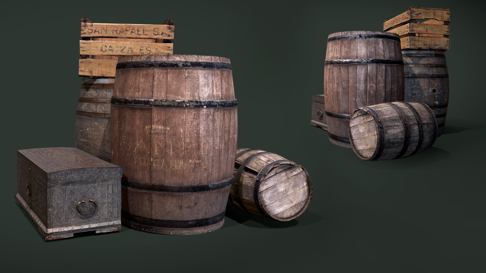 3D Props Barrels Chest Crate Model - TurboSquid 2076394