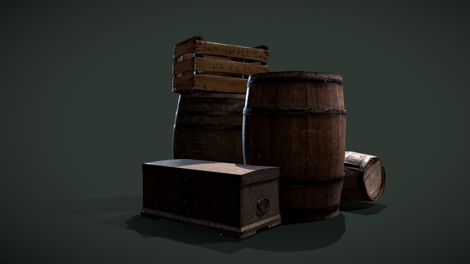 3D Props Barrels Chest Crate Model - TurboSquid 2076394