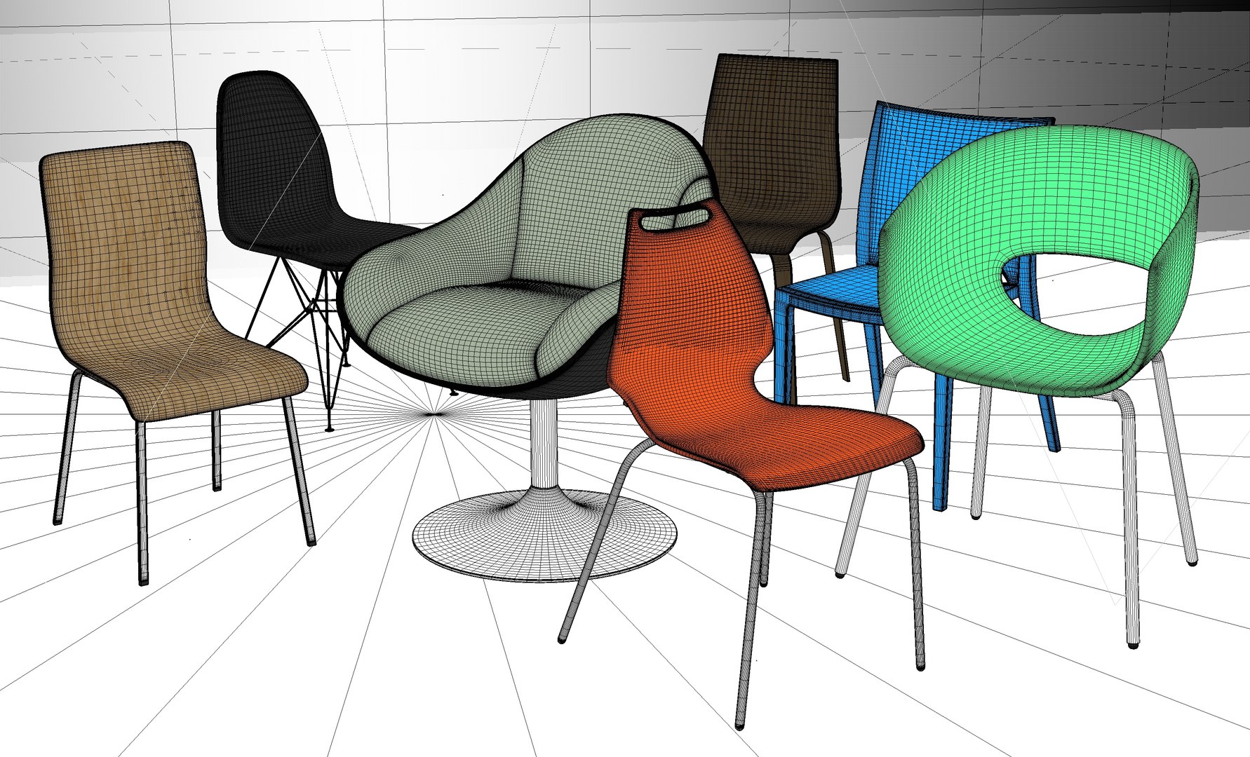 3D Designer Chairs Set - TurboSquid 2215247