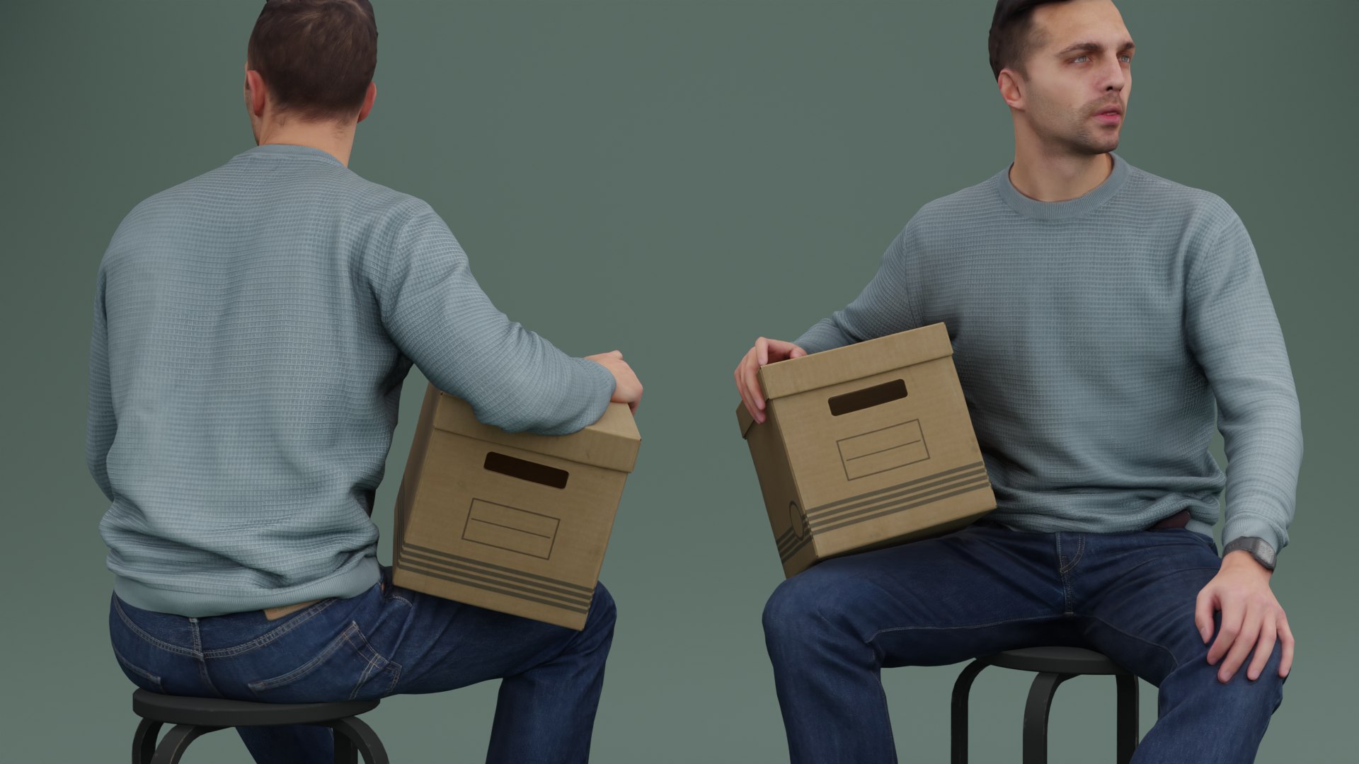 3D Office Casual Man Sitting With Bankers Box - TurboSquid 2480092