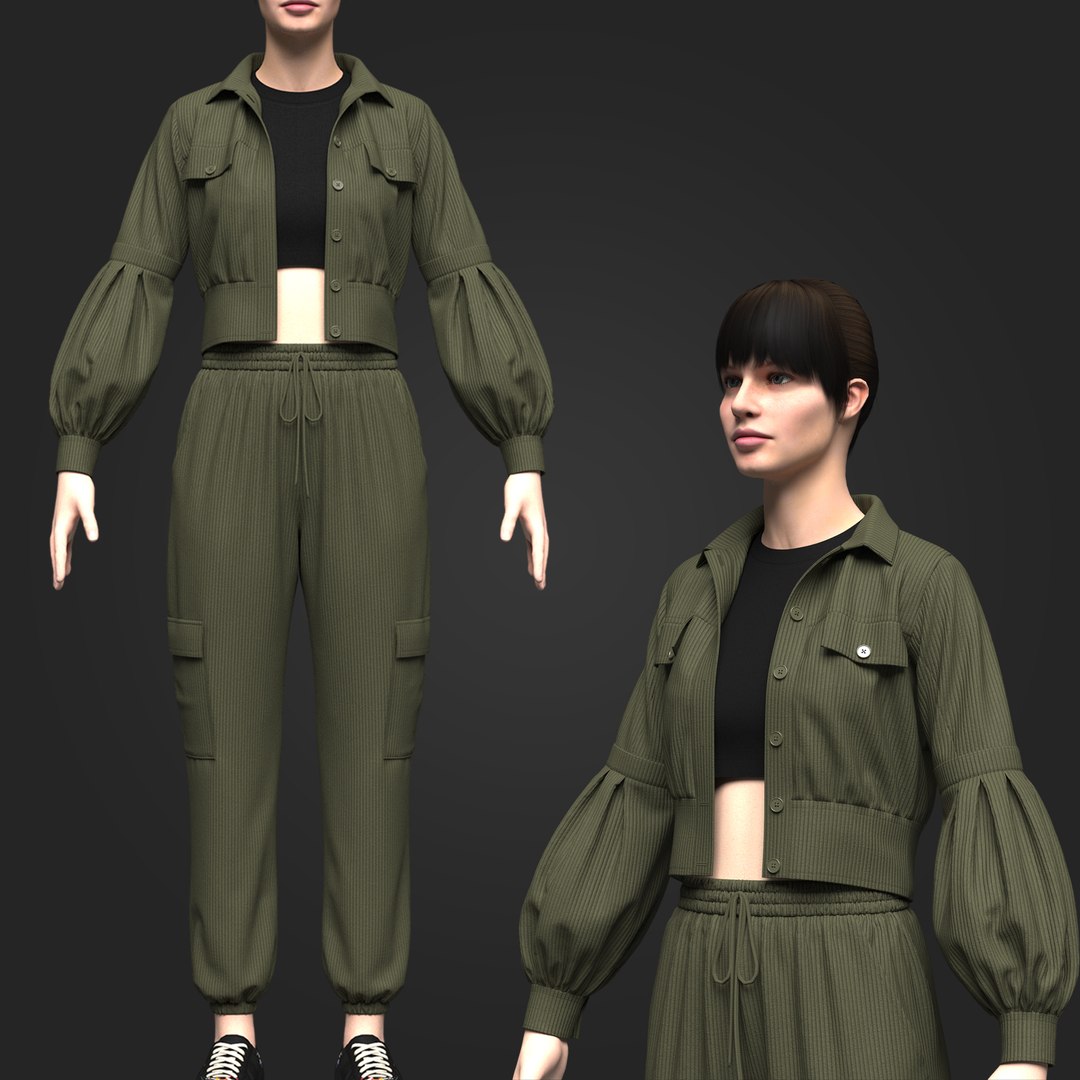 Corduroy Cropped Jacket Outfit model - TurboSquid 2175920