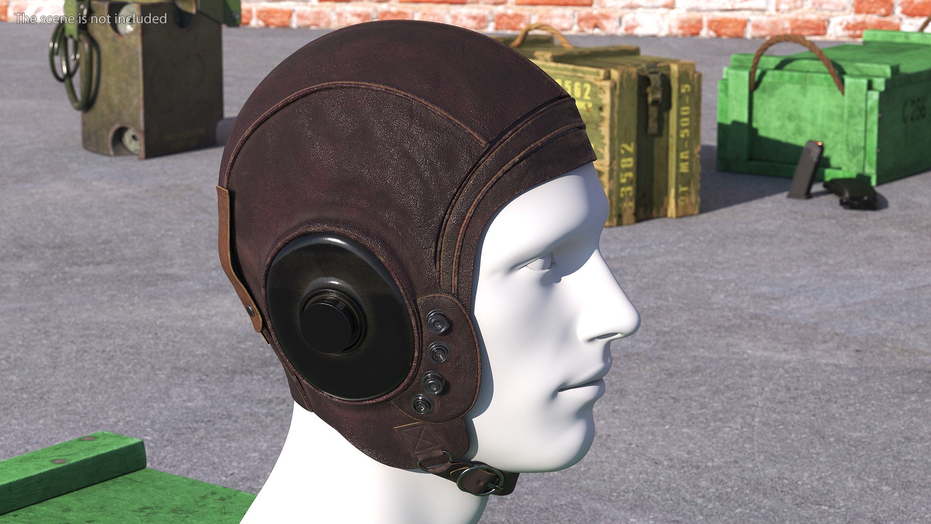 3D Worn Leather Pilot Helmet on Mannequin model - TurboSquid 2177522