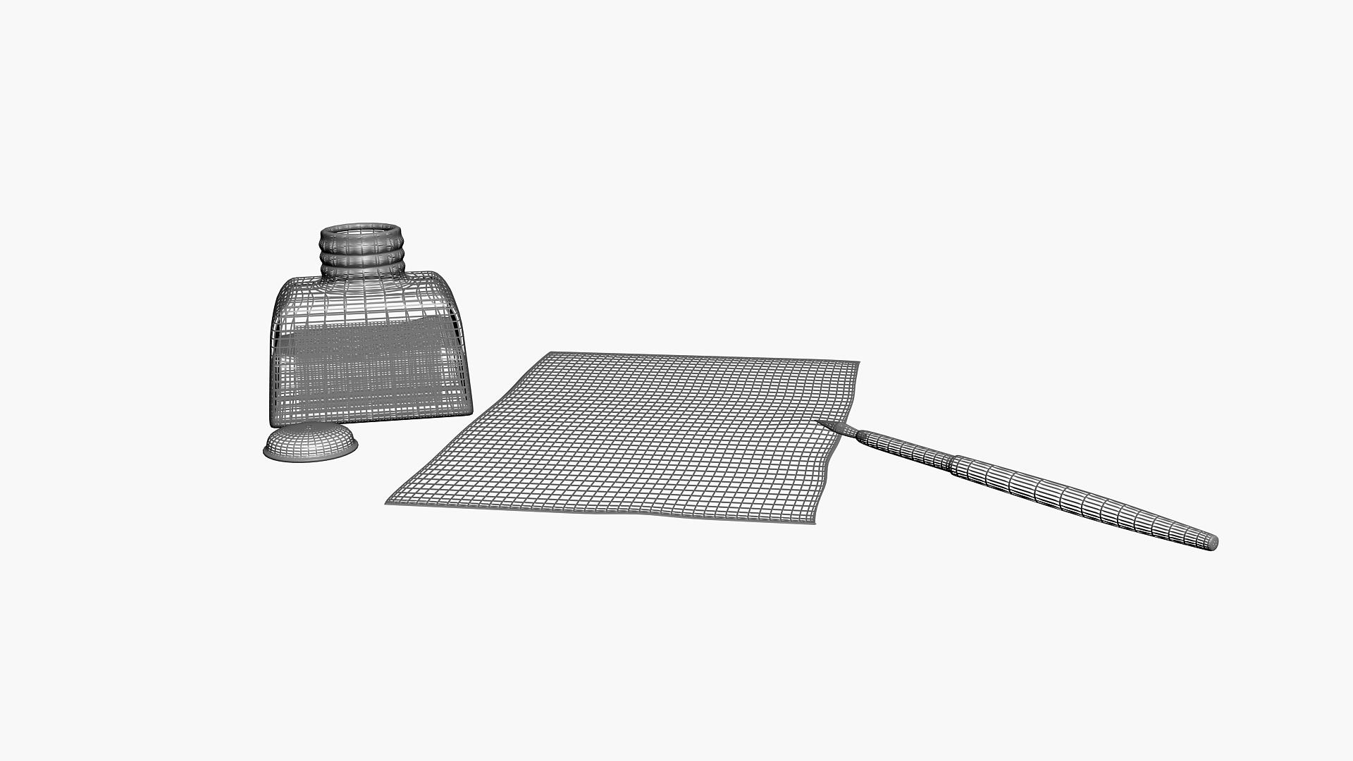 3D Inkwell And Old Letter Model - TurboSquid 2409281