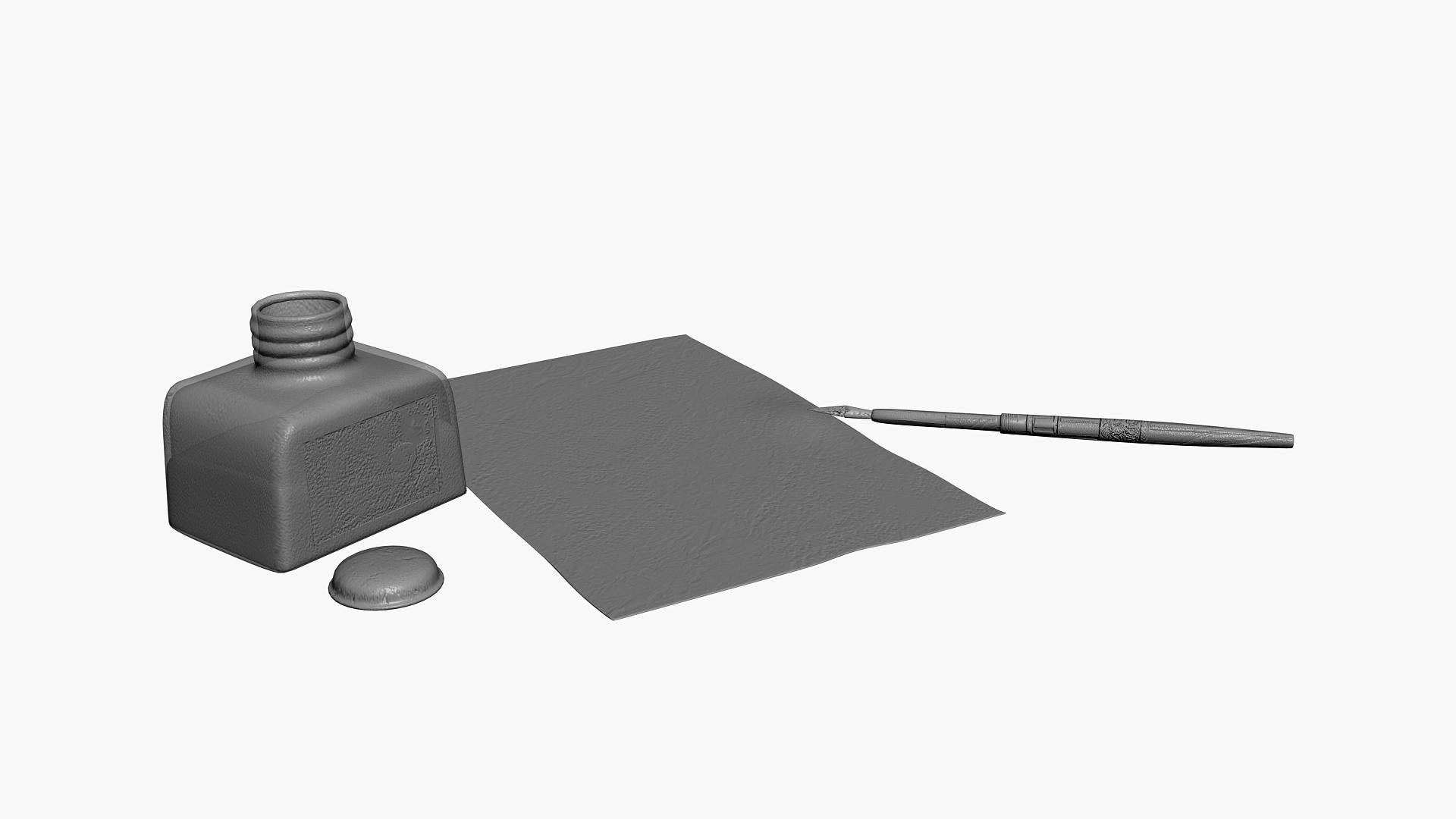 3D Inkwell And Old Letter Model - TurboSquid 2409281